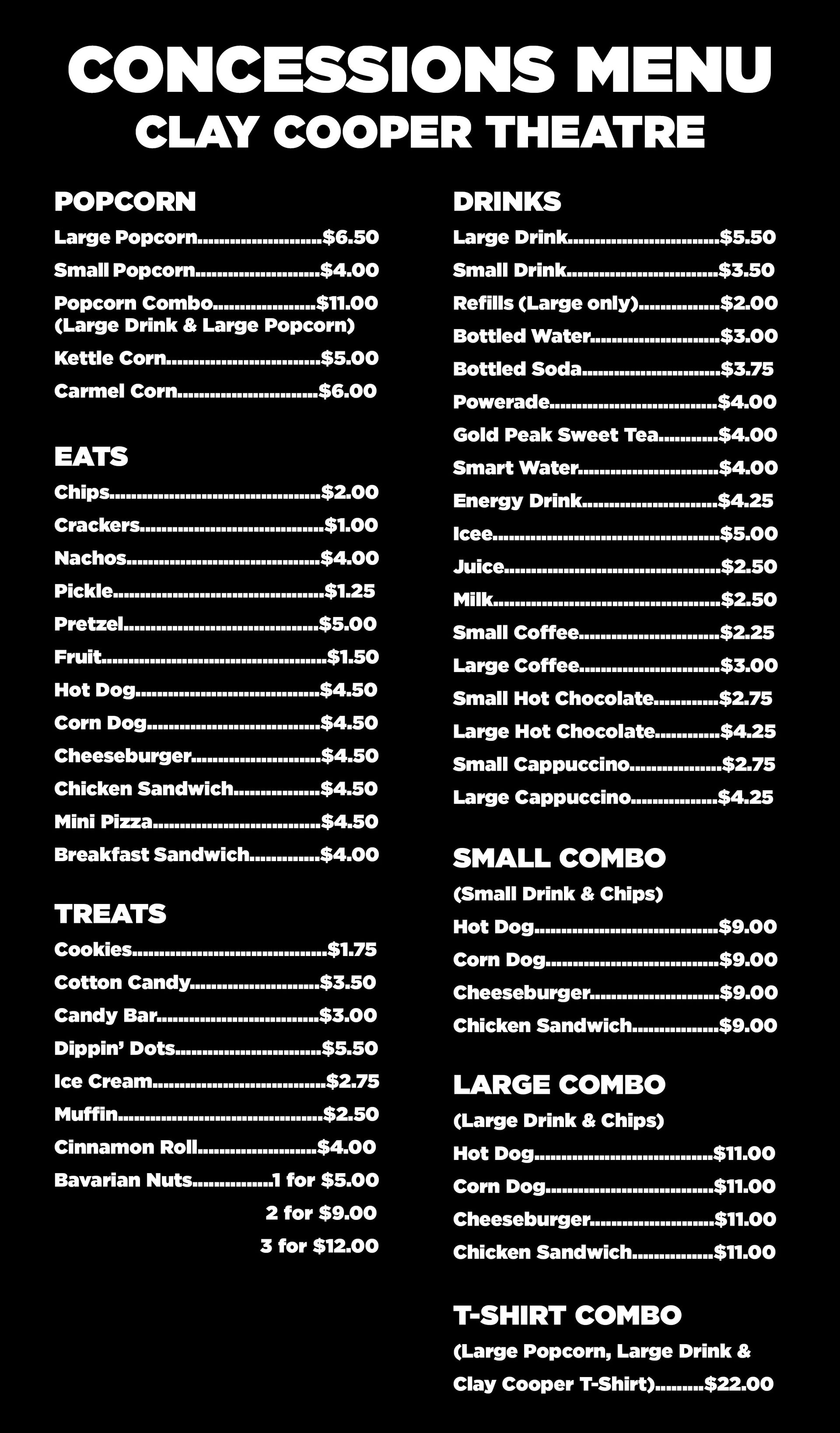 Concessions Menu | Clay Cooper Theatre
