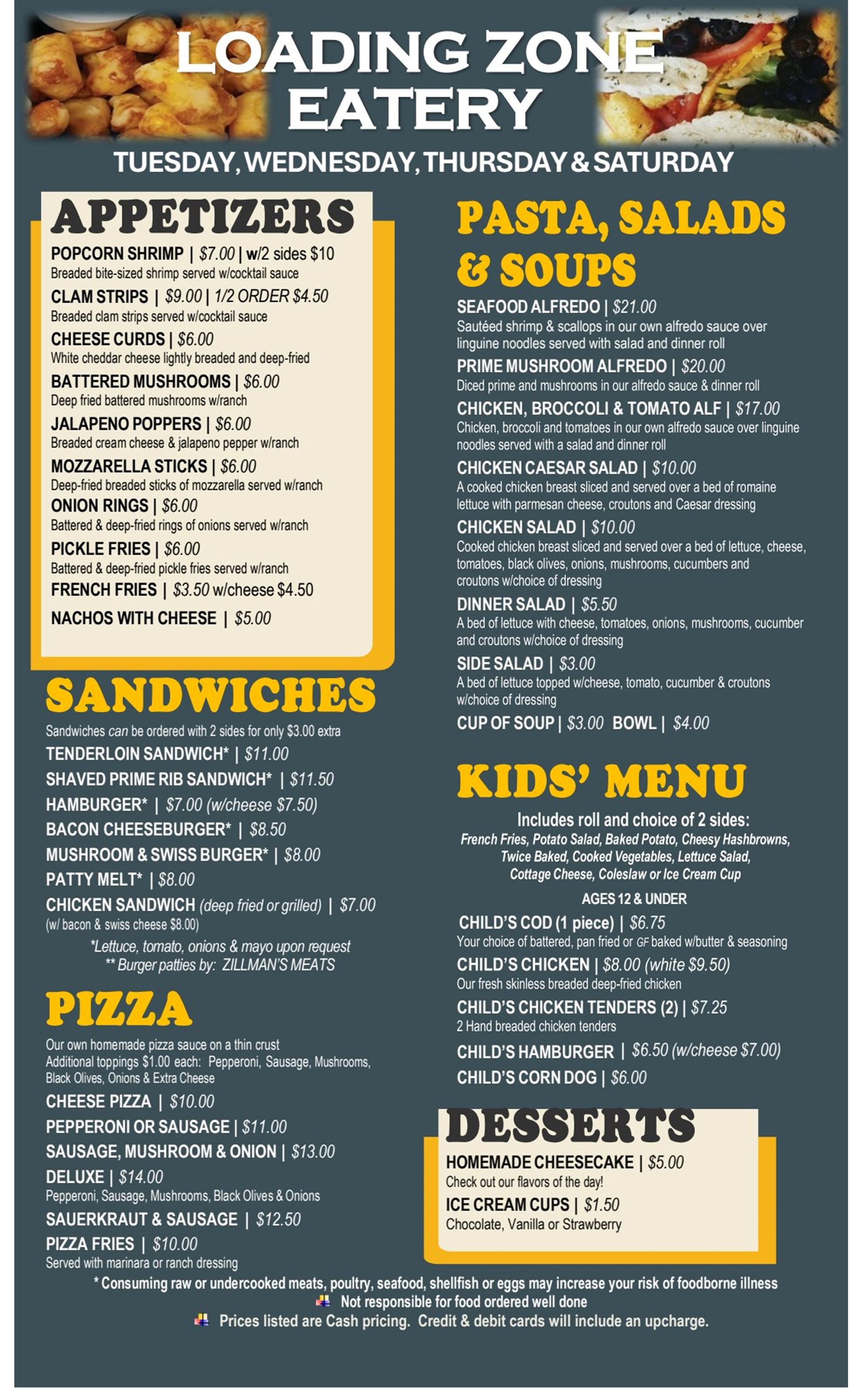 Restaurant Menu | Wausau, WI | The Loading Zone