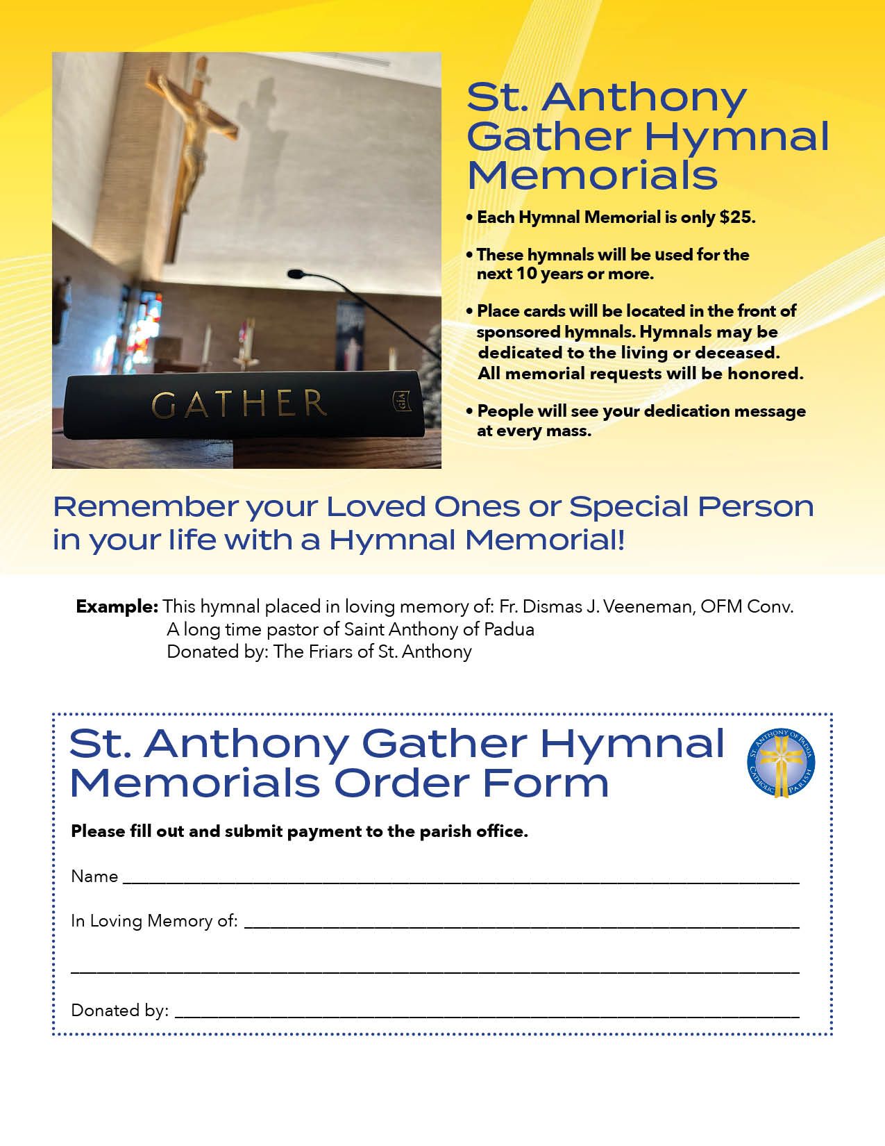 Hymnal Memorial Order Form