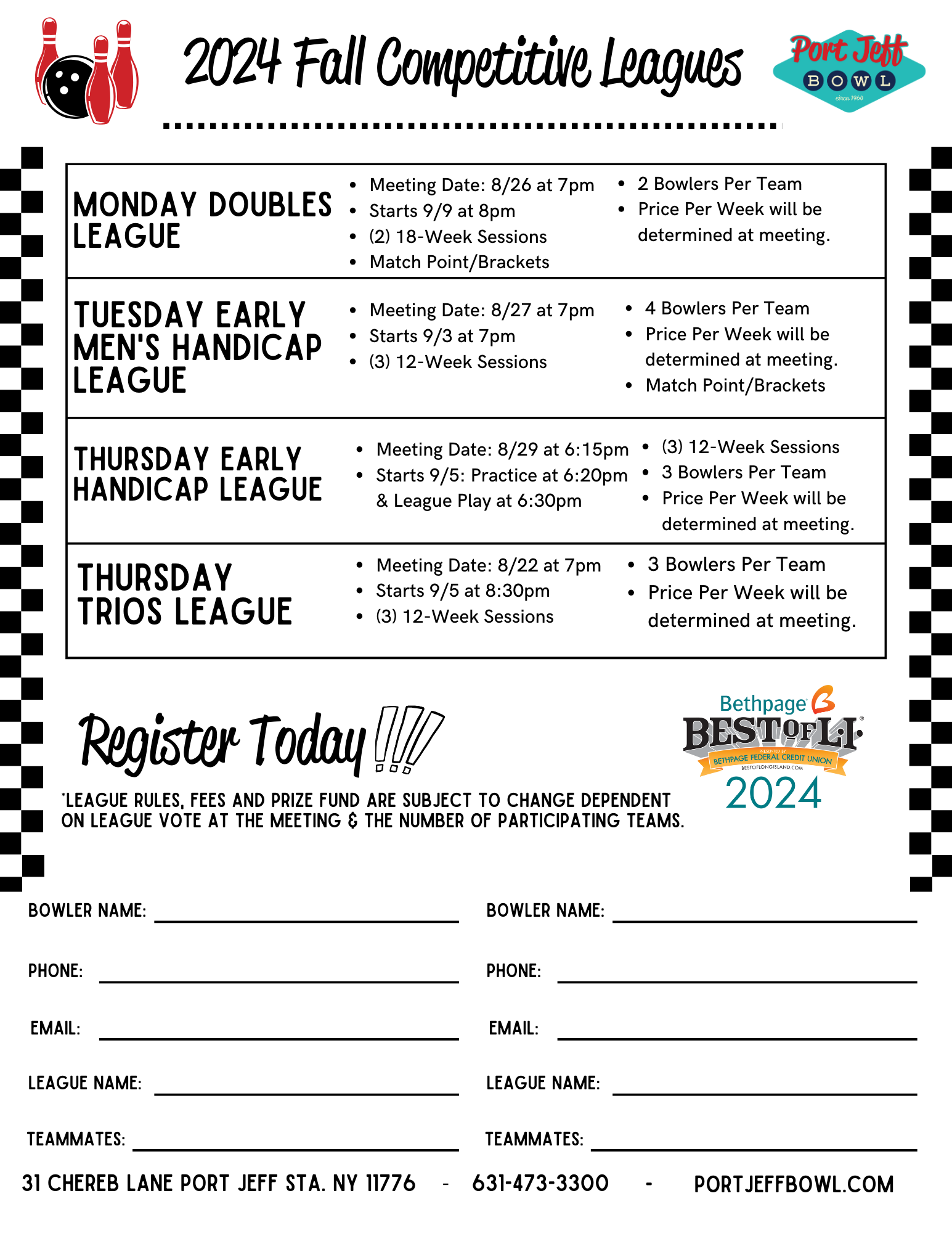 Leagues at Port Jeff Bowl