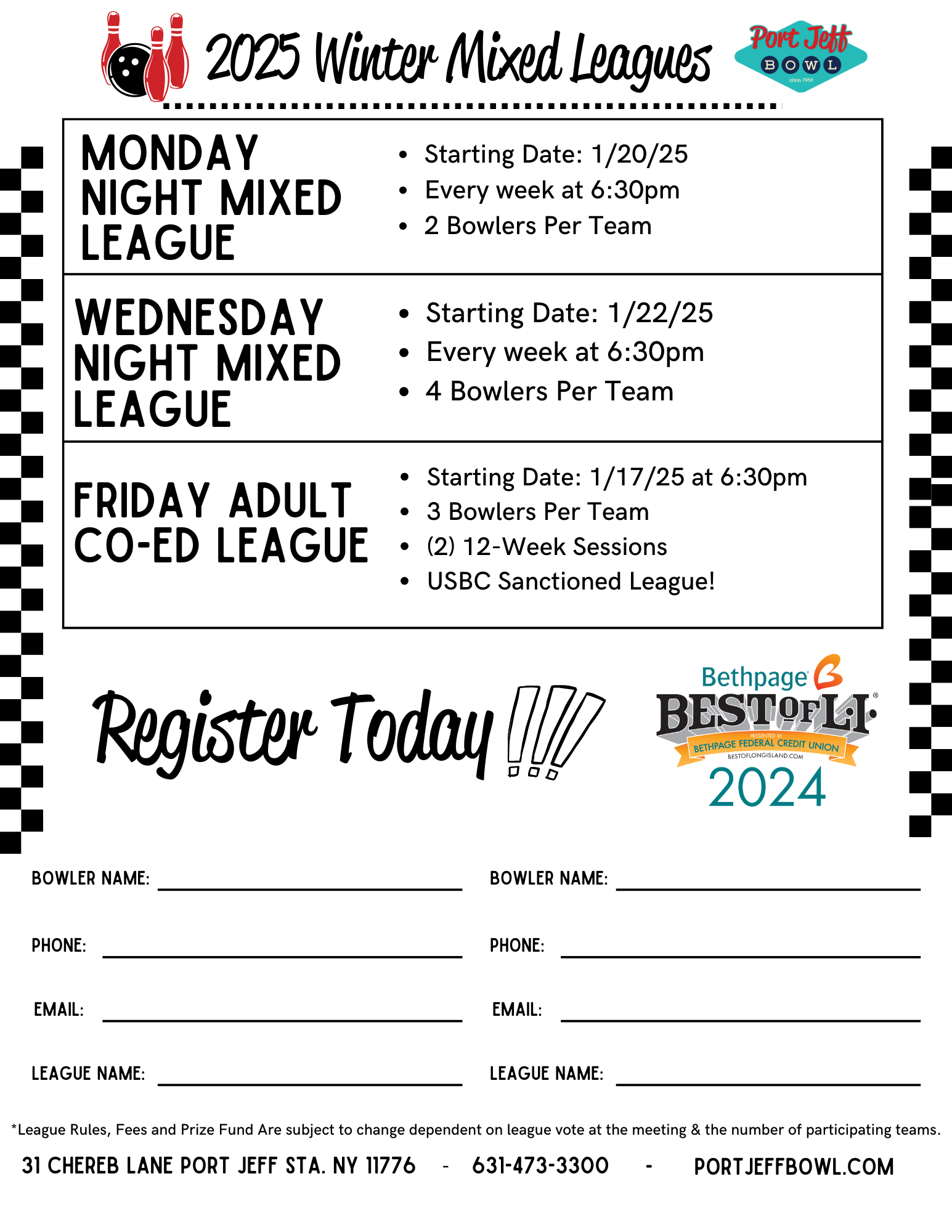 Adult Leagues At Port Jeff Bowl