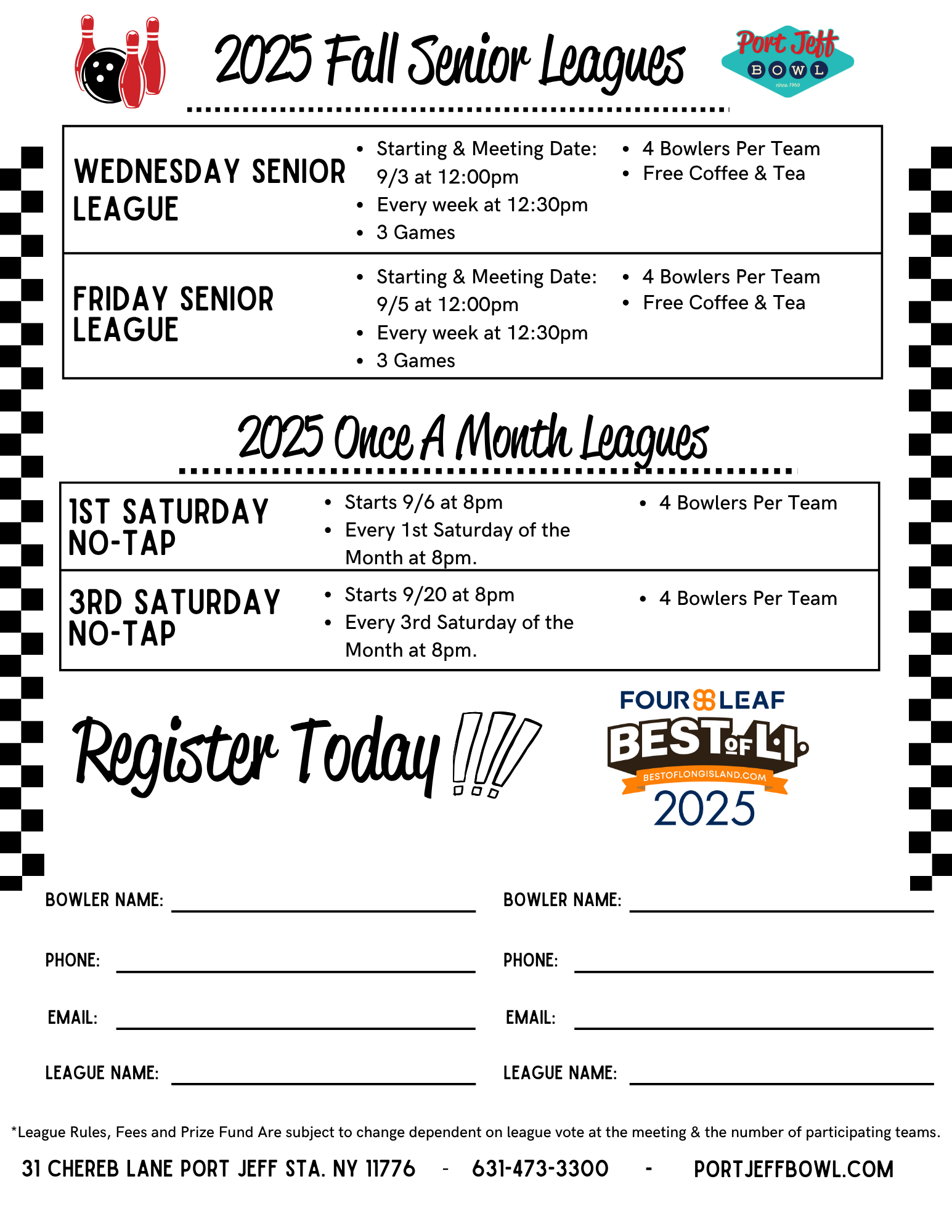 Adult Leagues At Port Jeff Bowl