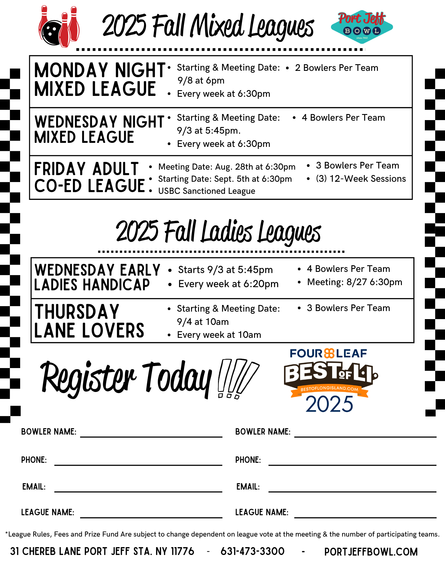 Leagues at Port Jeff Bowl