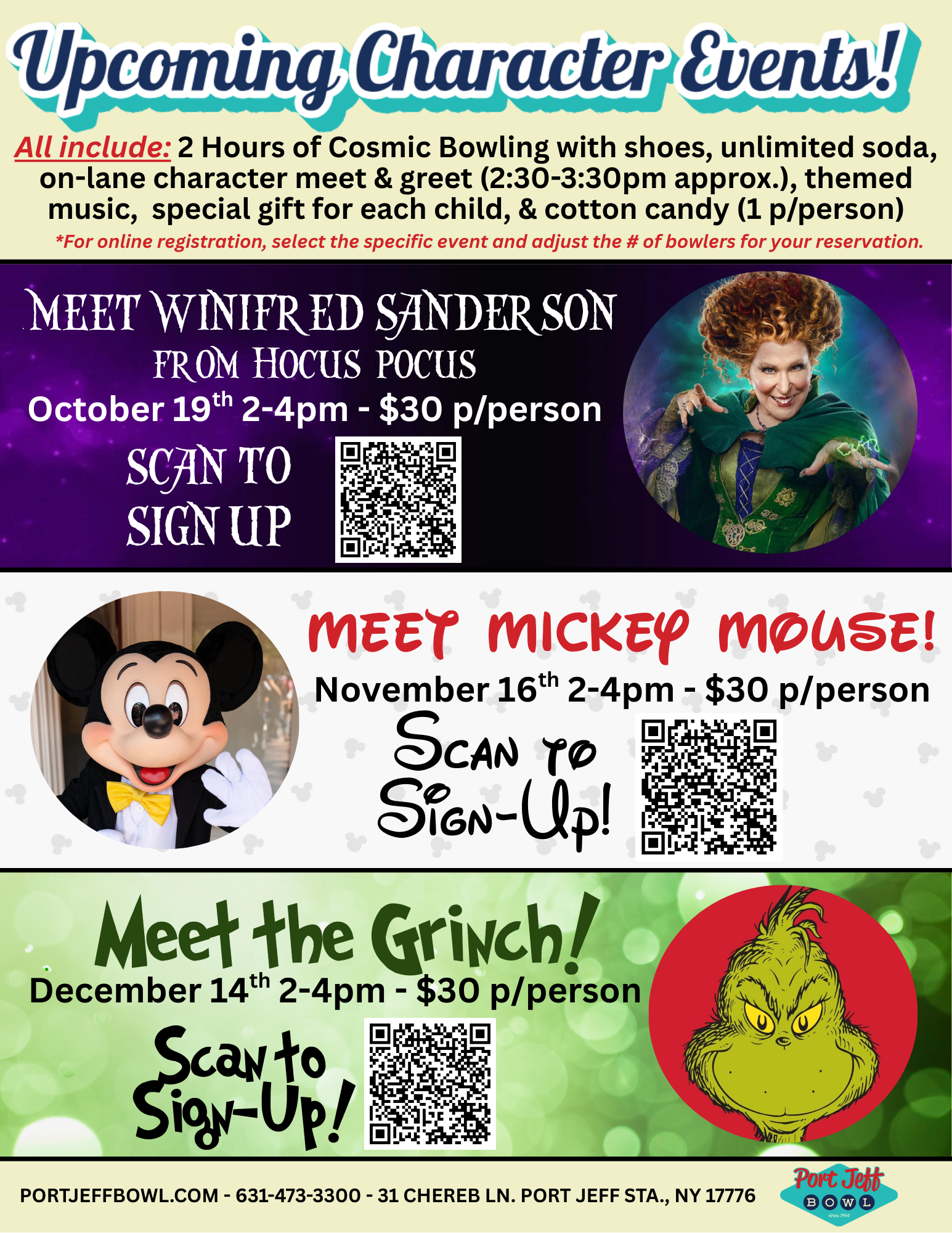 Character Meet & Greets | Port Jeff Bowl