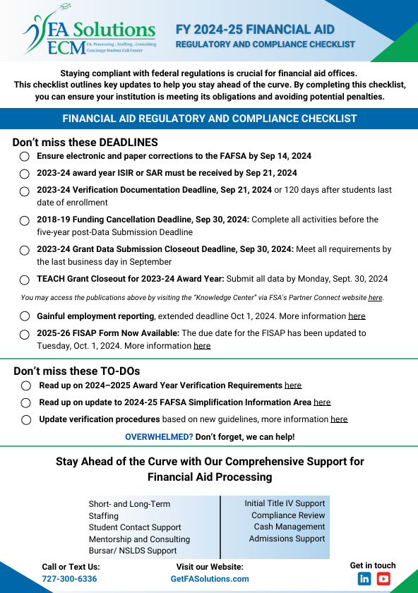 Financial Aid Regulatory and Compliance Checklist | Get Fa Solutions