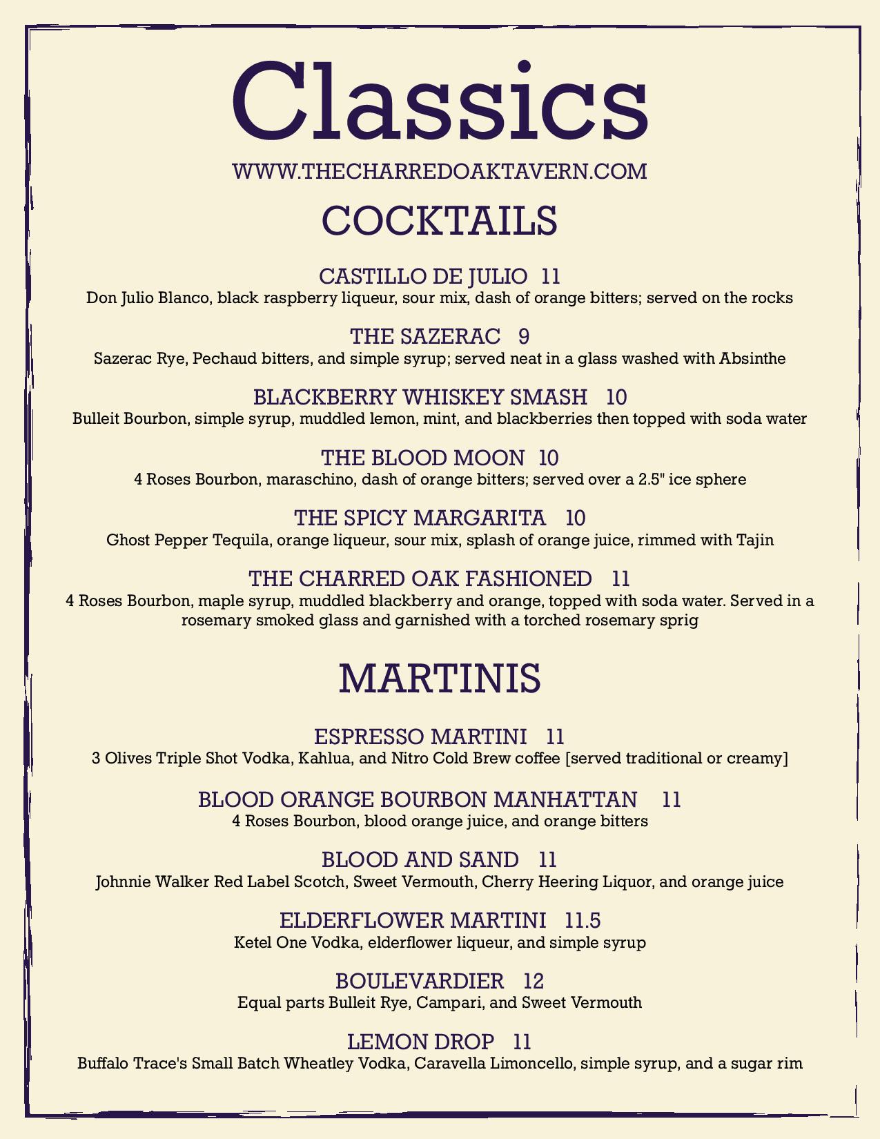 Cocktails | Middleboro, MA | The Charred Oak Tavern