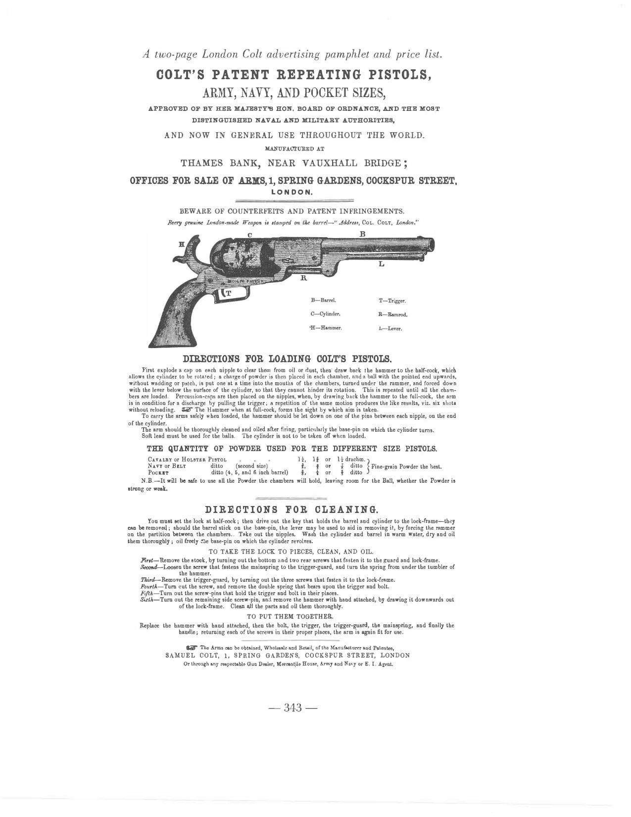 Colt Broadsheets with Loading Data for Original Revolvers