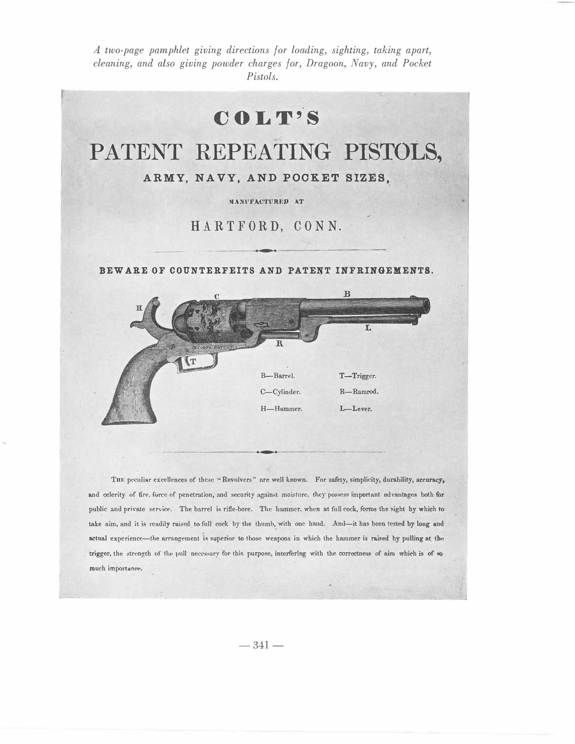 Colt Broadsheets with Loading Data for Original Revolvers