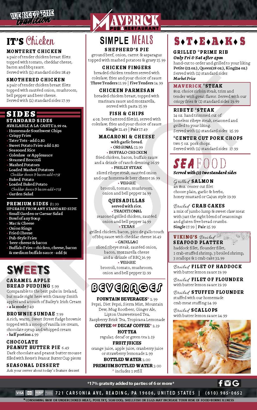 Maverick Pub & Restaurant Menu | Download the Full Menu