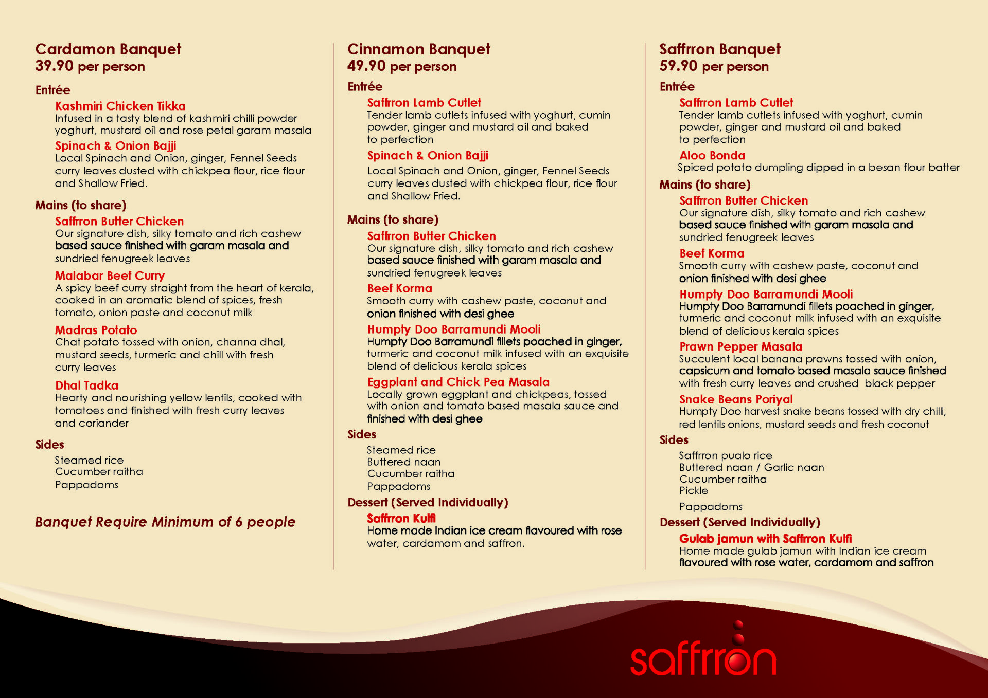 Banquet Menu | Saffrron Restaurant