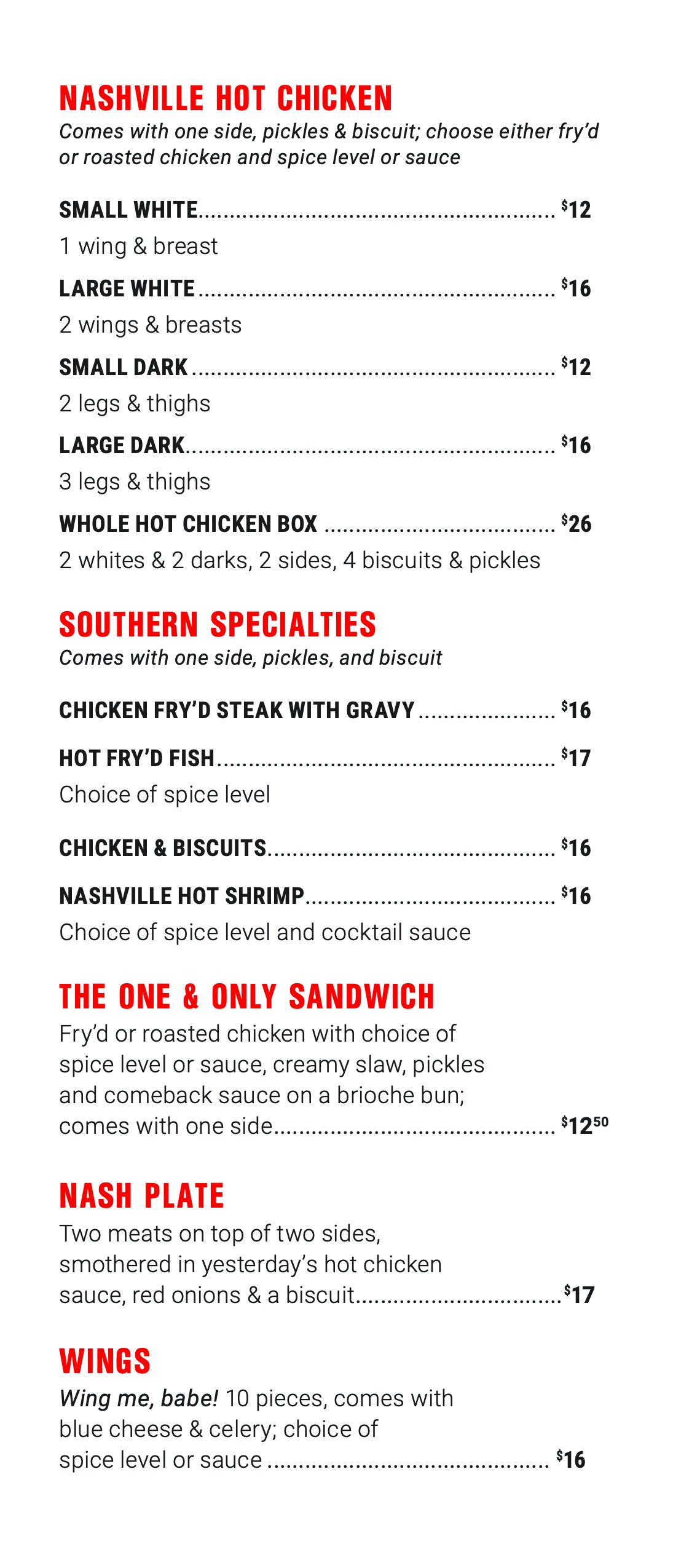 Menu | Nashville Hot Chicken