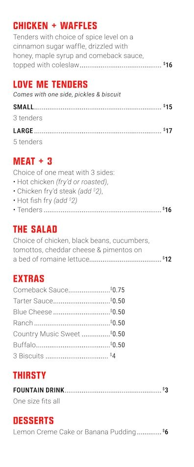 Menu | Nashville Hot Chicken
