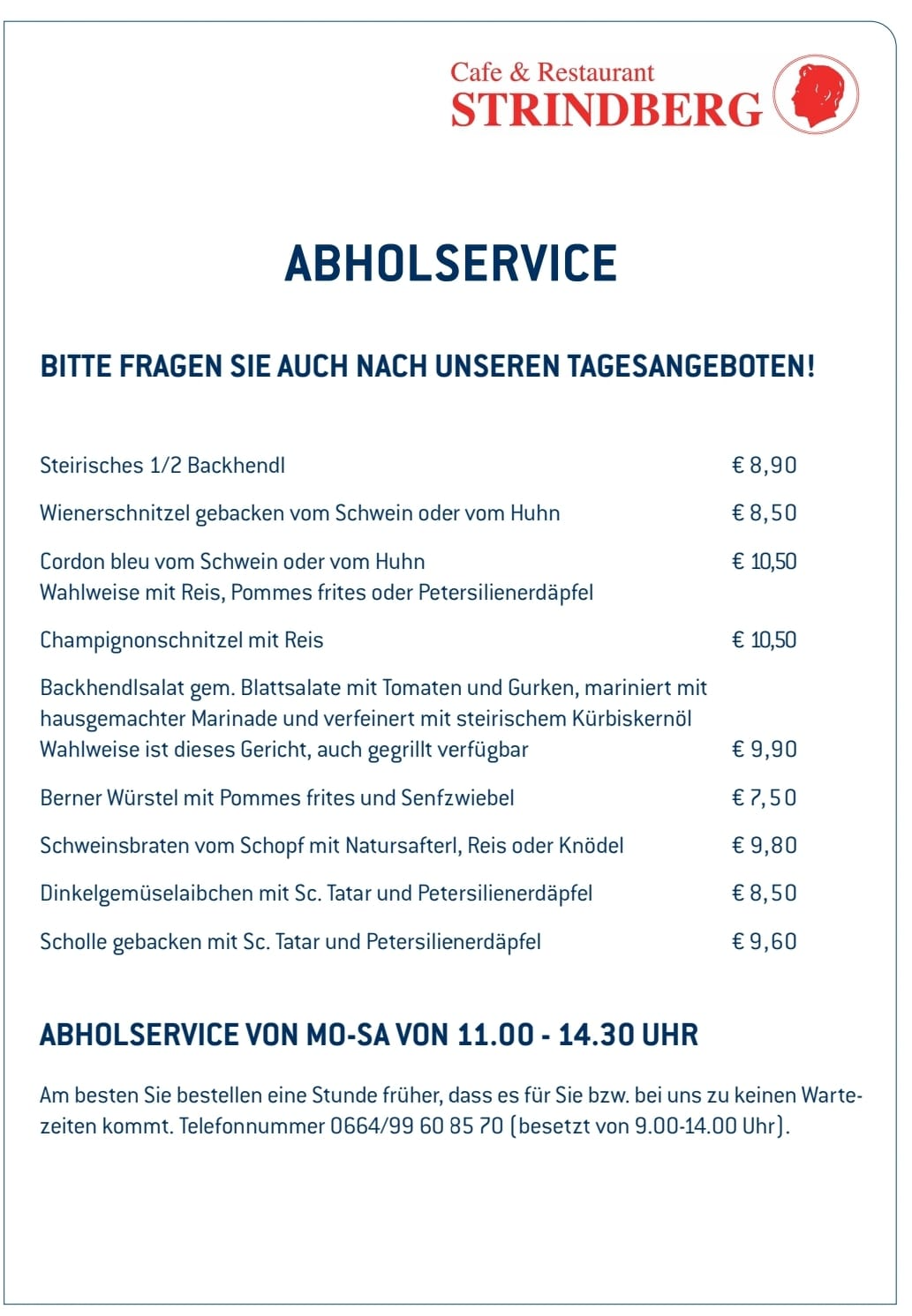 Speisekarte | Strindberg Restaurant | Center West Graz