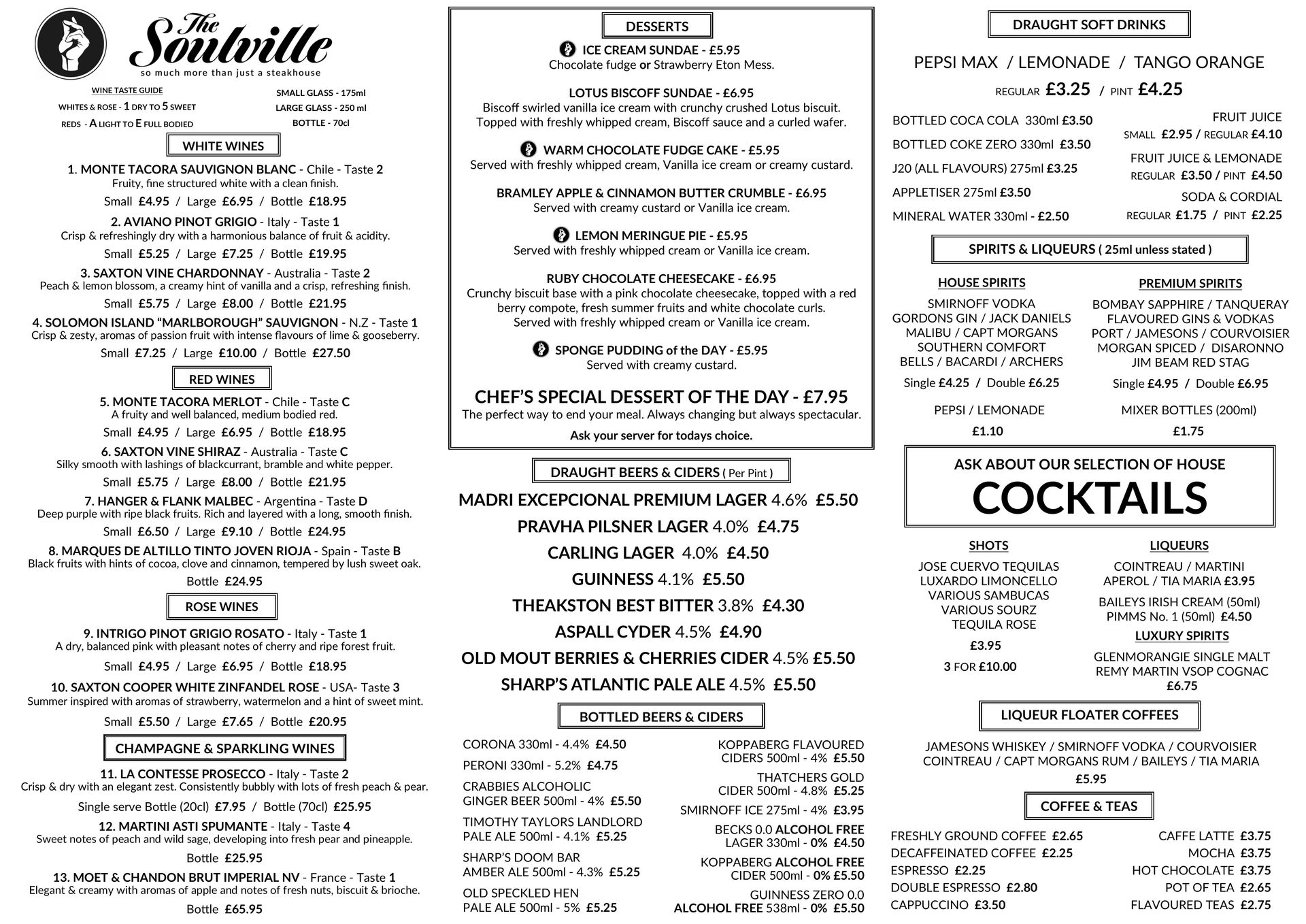 Restaurant Menu | The Soulville Steakhouse