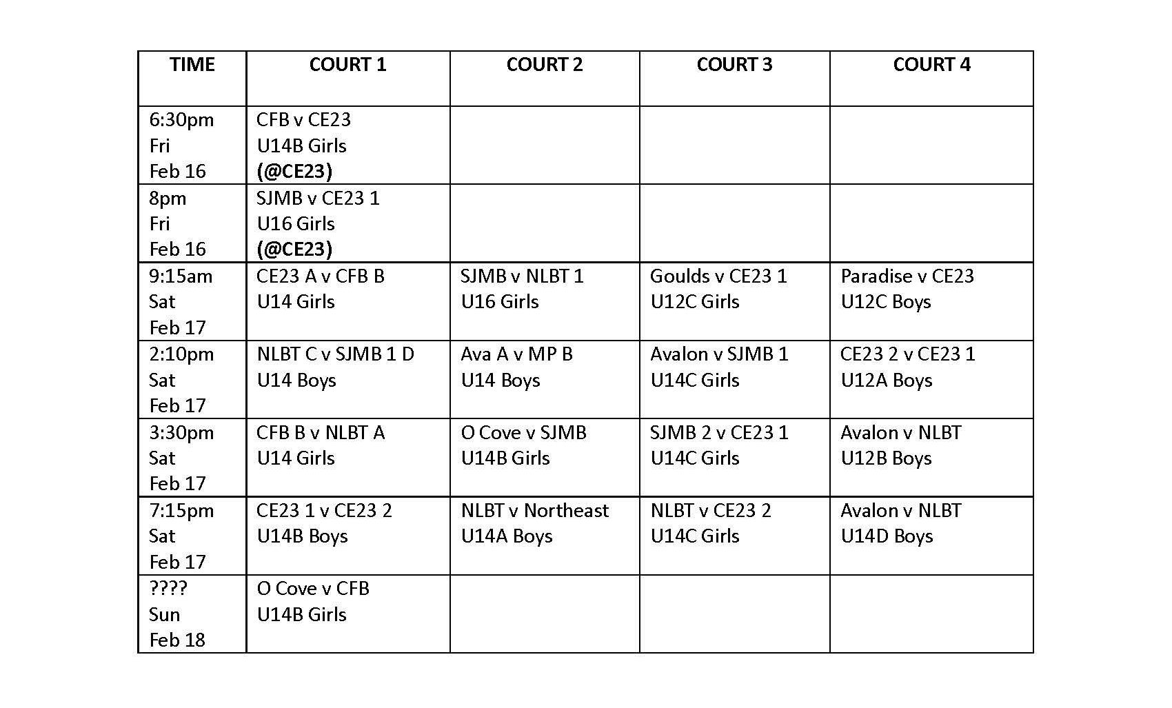 Newfoundland Labrador Basketball Association (NLBA) - League Schedules