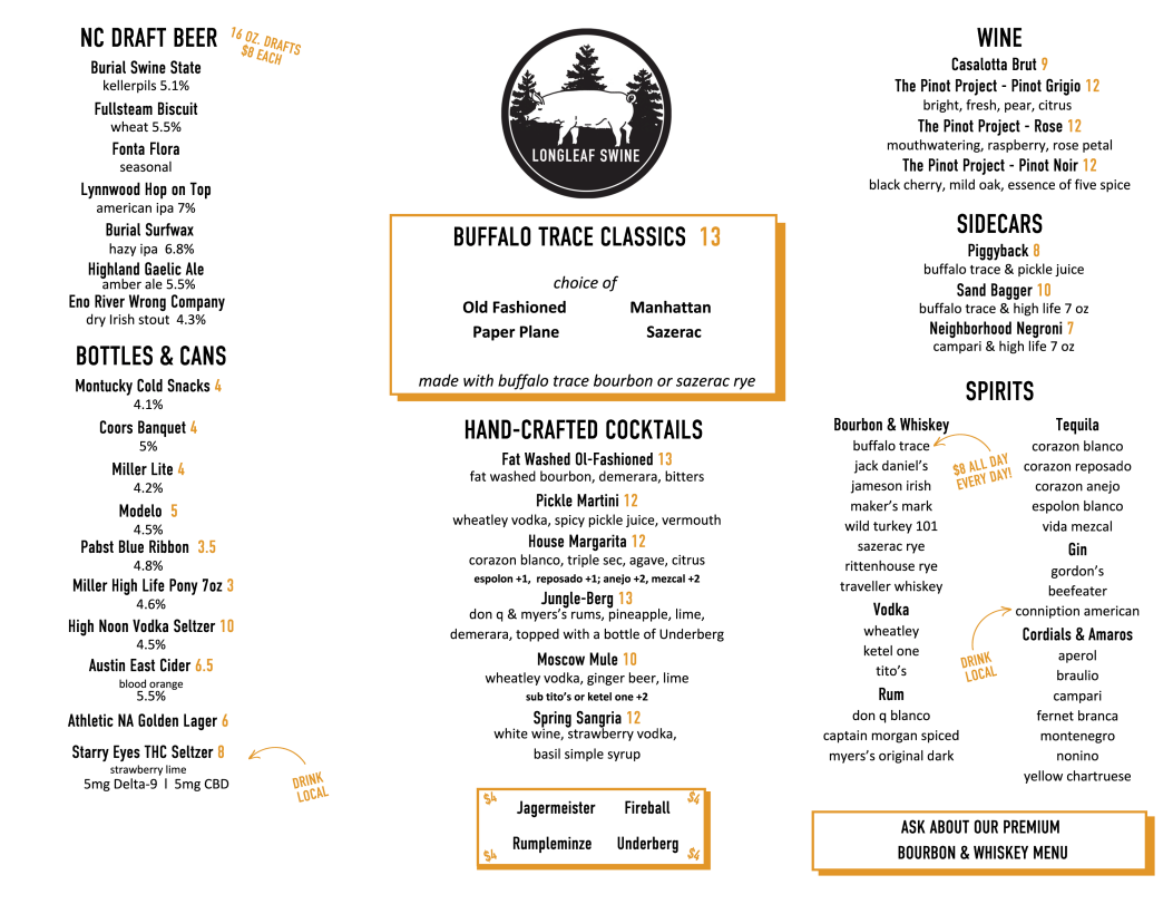 Menu | Longleaf Swine | Raleigh