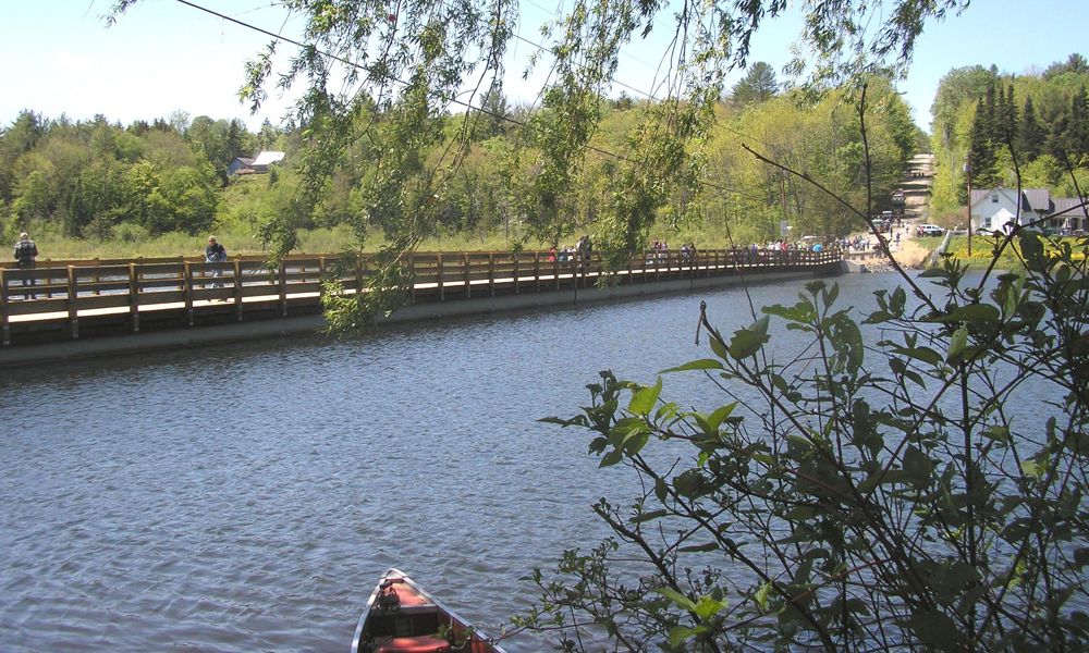 World's First FRP Floating Bridge, world record in Brookfield, Vermont