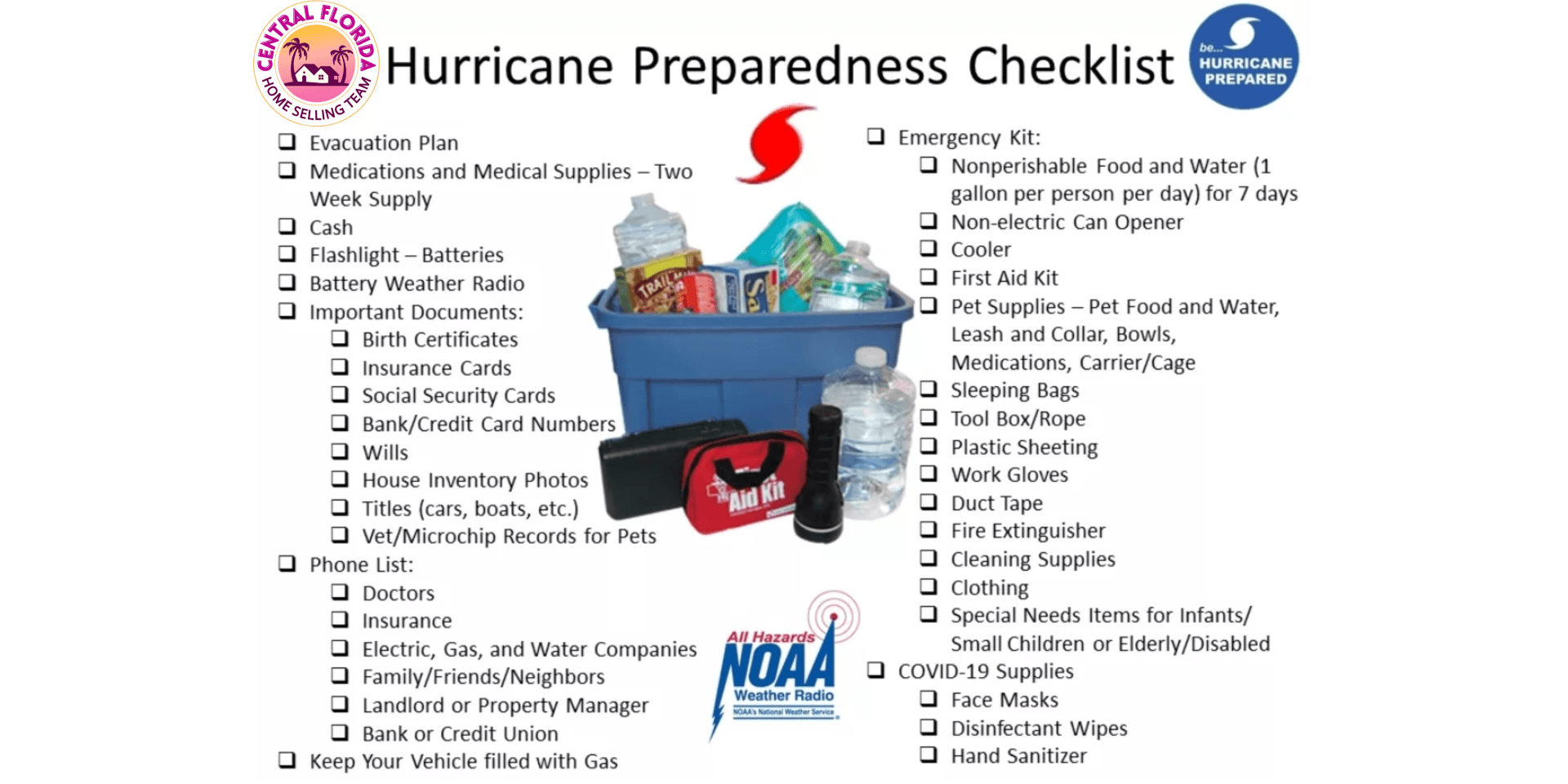 Hurricane Preparedness Checklists