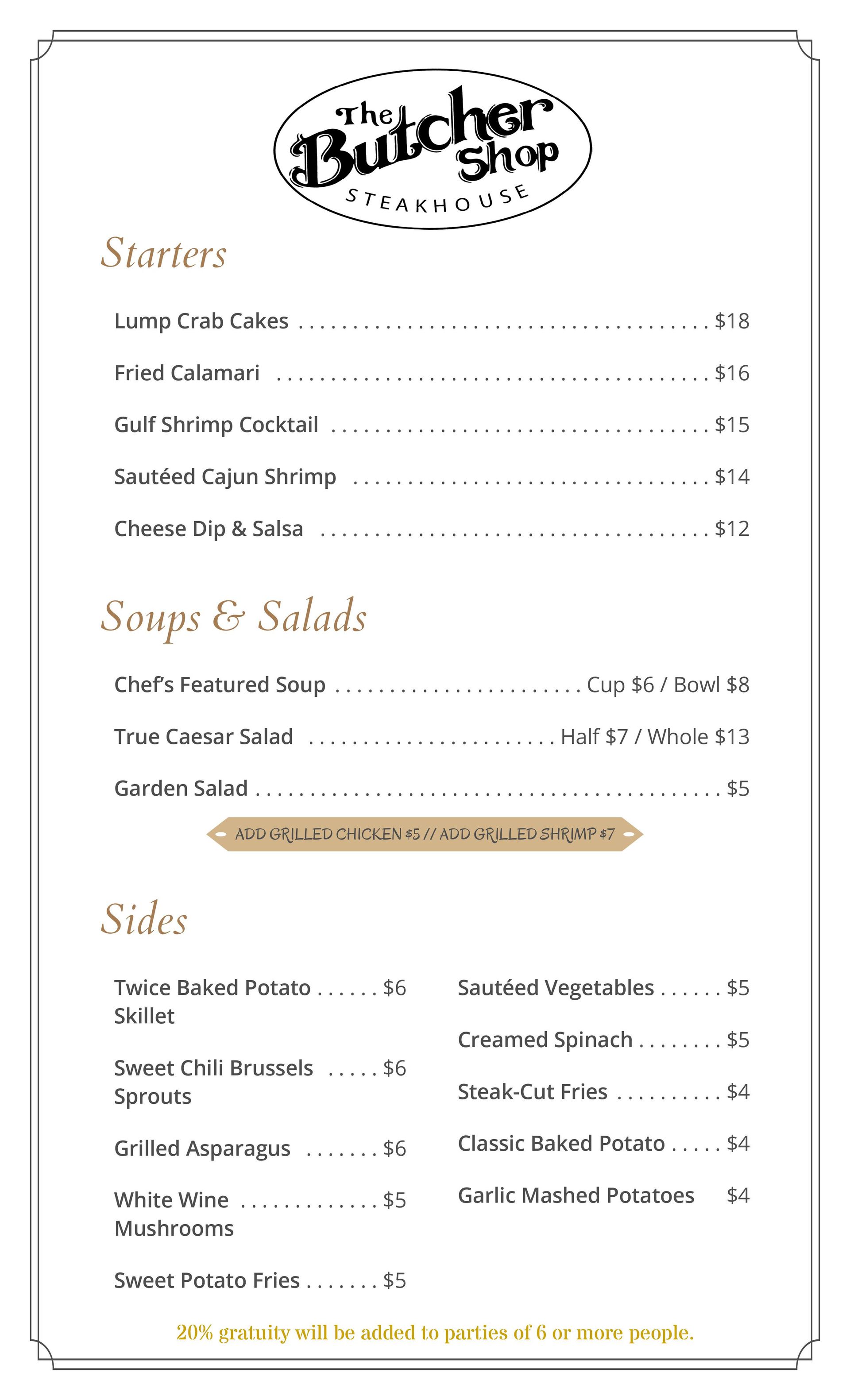 The Butcher Shop | Menu | Little Rock, Arkansas