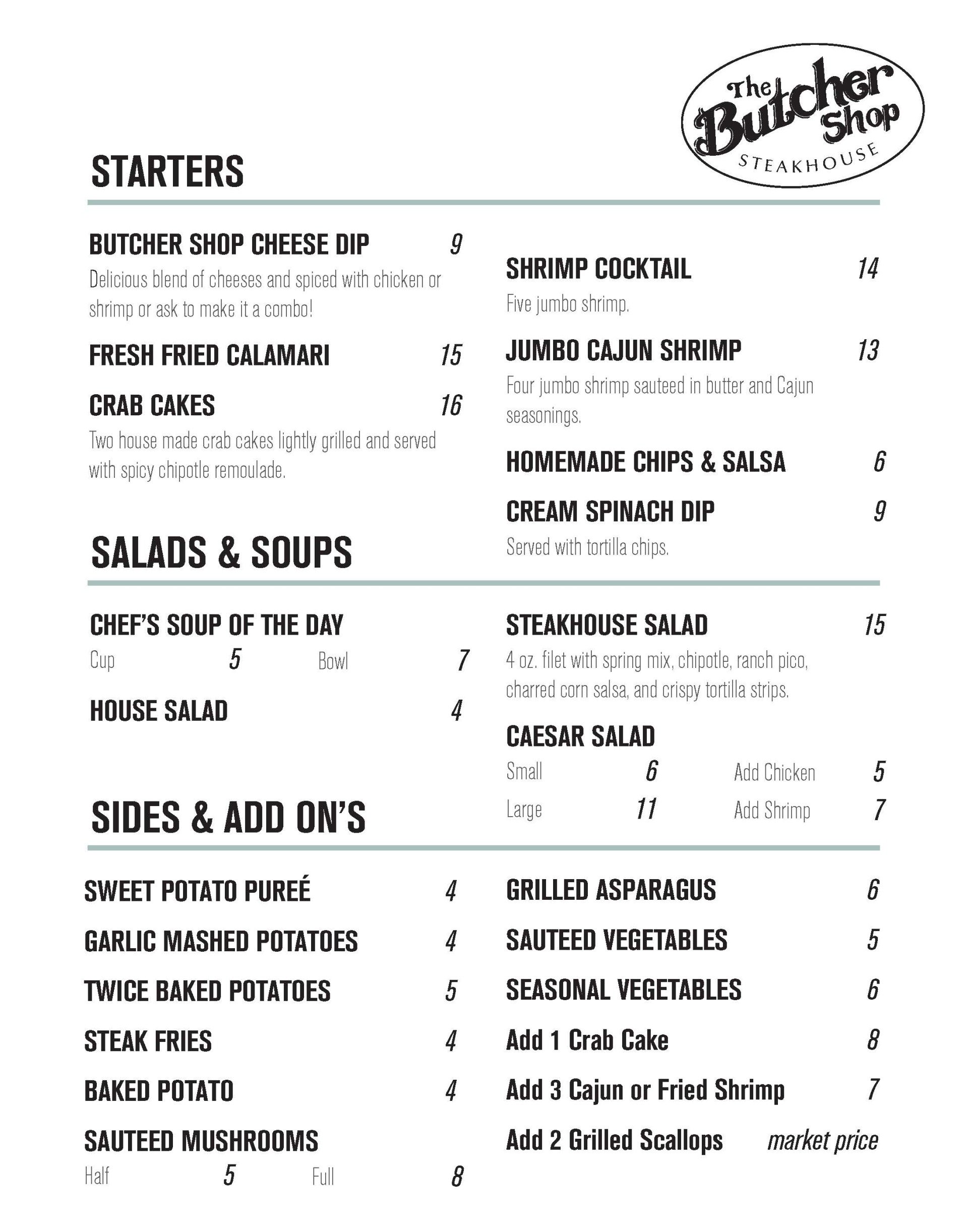 The Butcher Shop | Menu | Little Rock, Arkansas