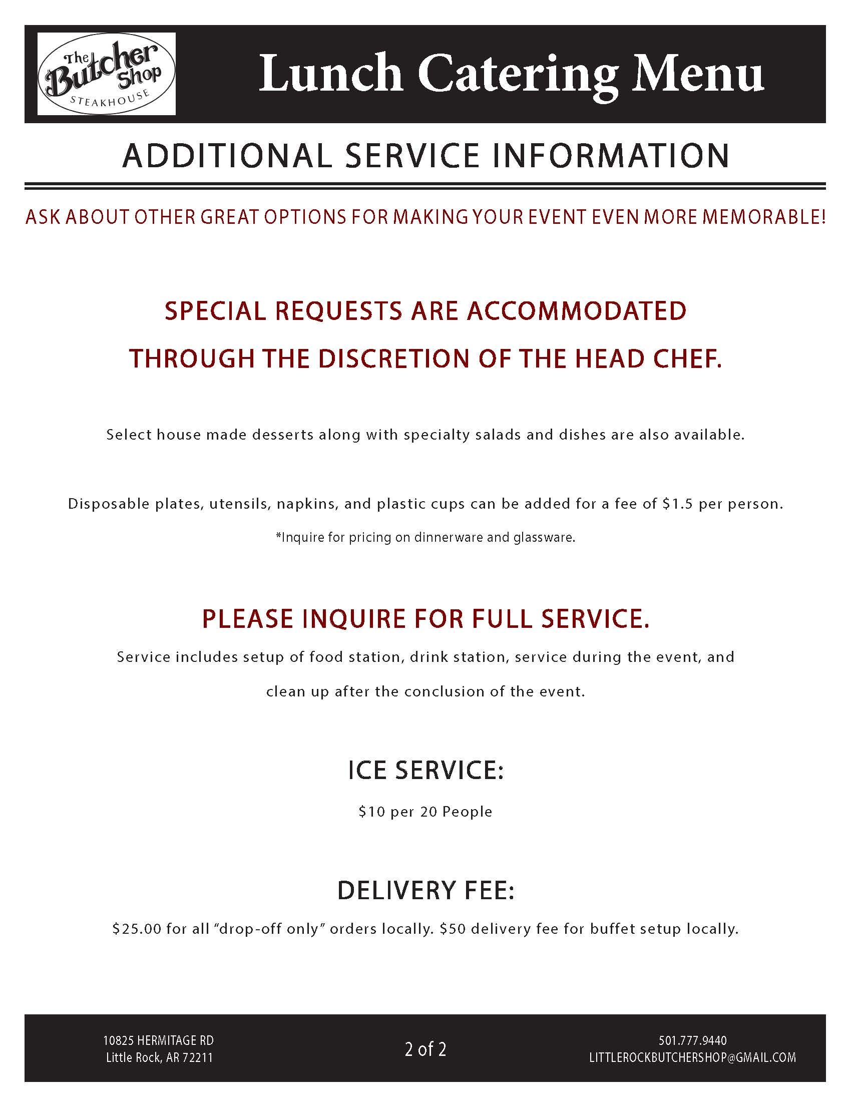 The Butcher Shop | Catering Menu | Little Rock
