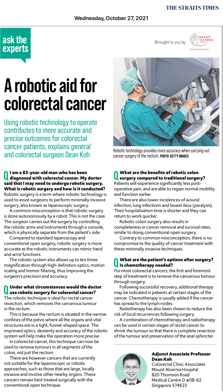 A Robotic Aid for Colorectal Cancer - Colorectal Clinic