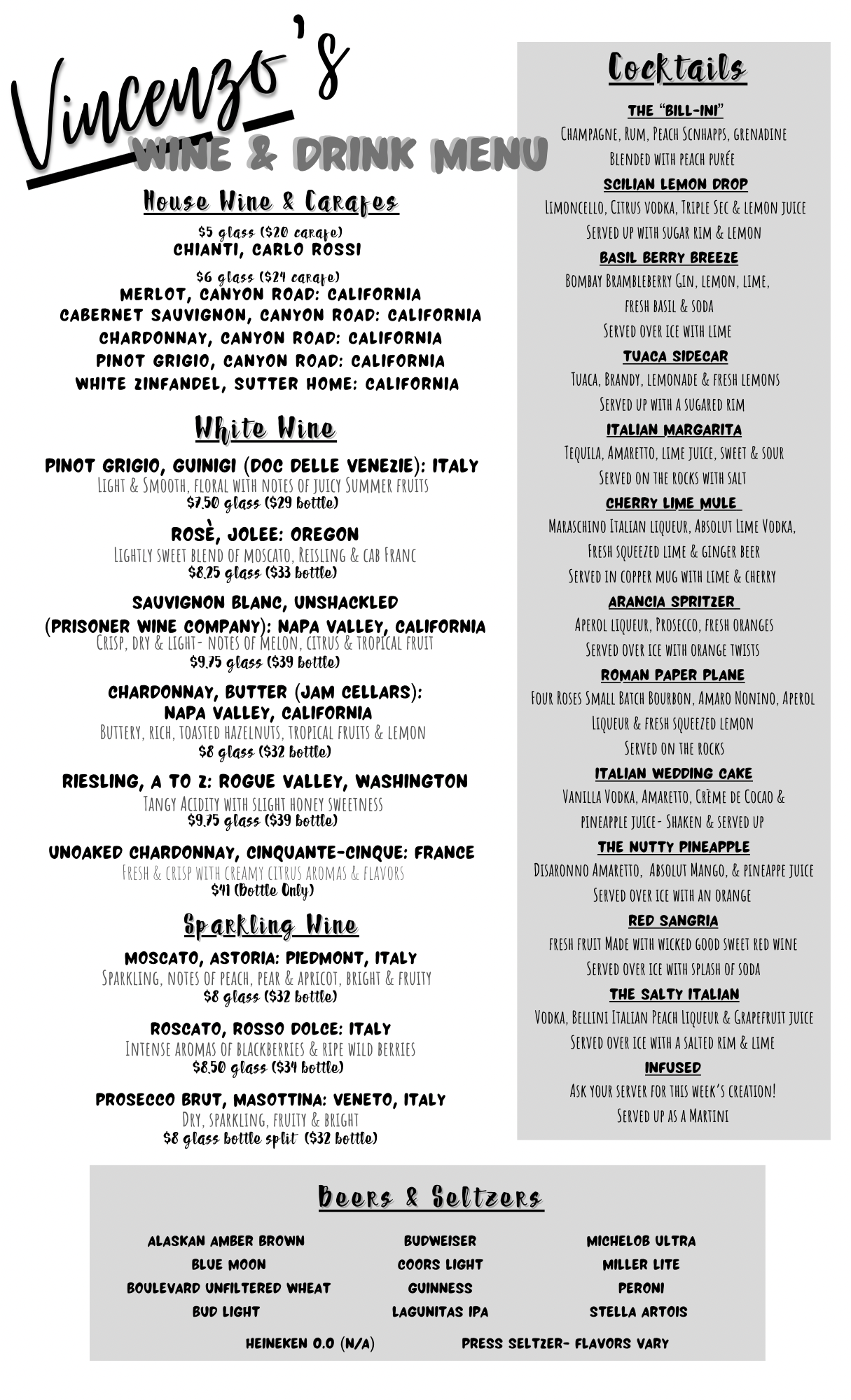 Menu | Vincenzo's | Italian Ristorante in Nebraska