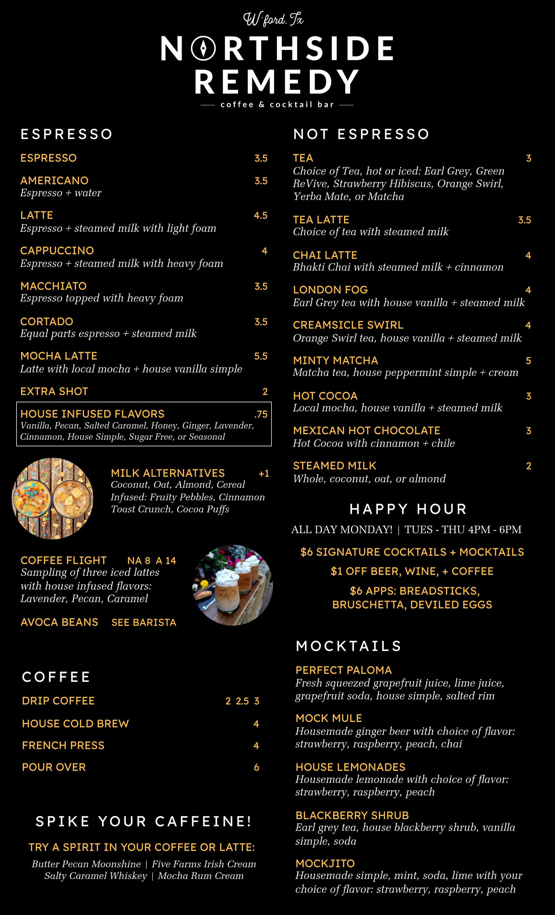 Food Menu in Weatherford, TX | Northside Remedy