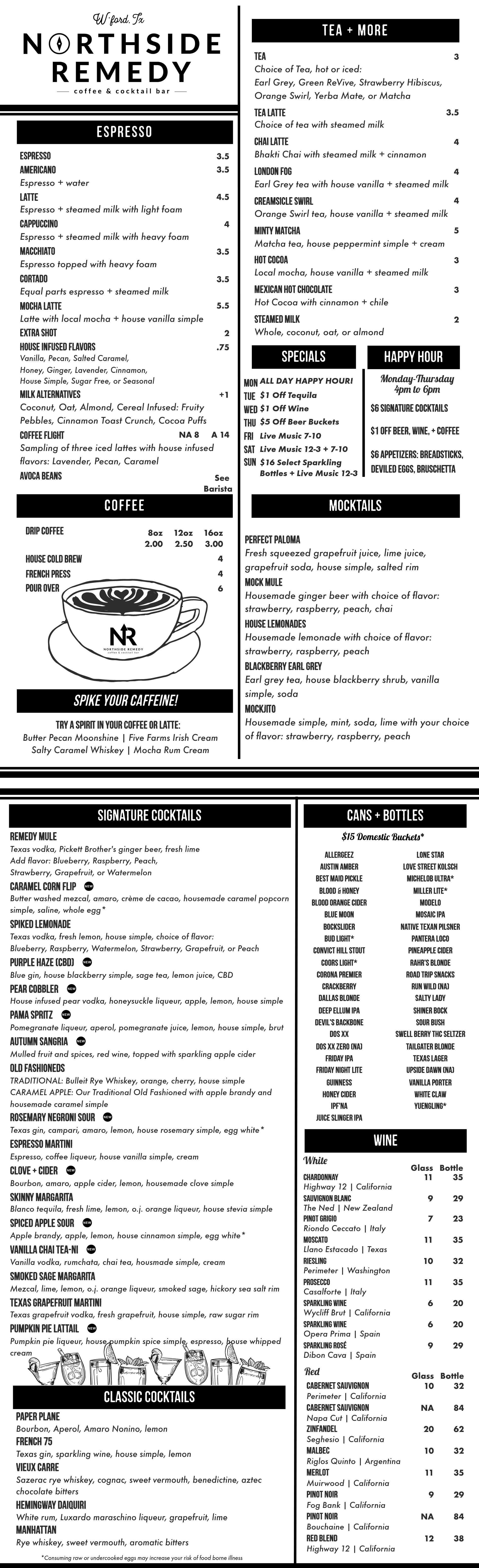 Food Menu in Weatherford, TX | Northside Remedy