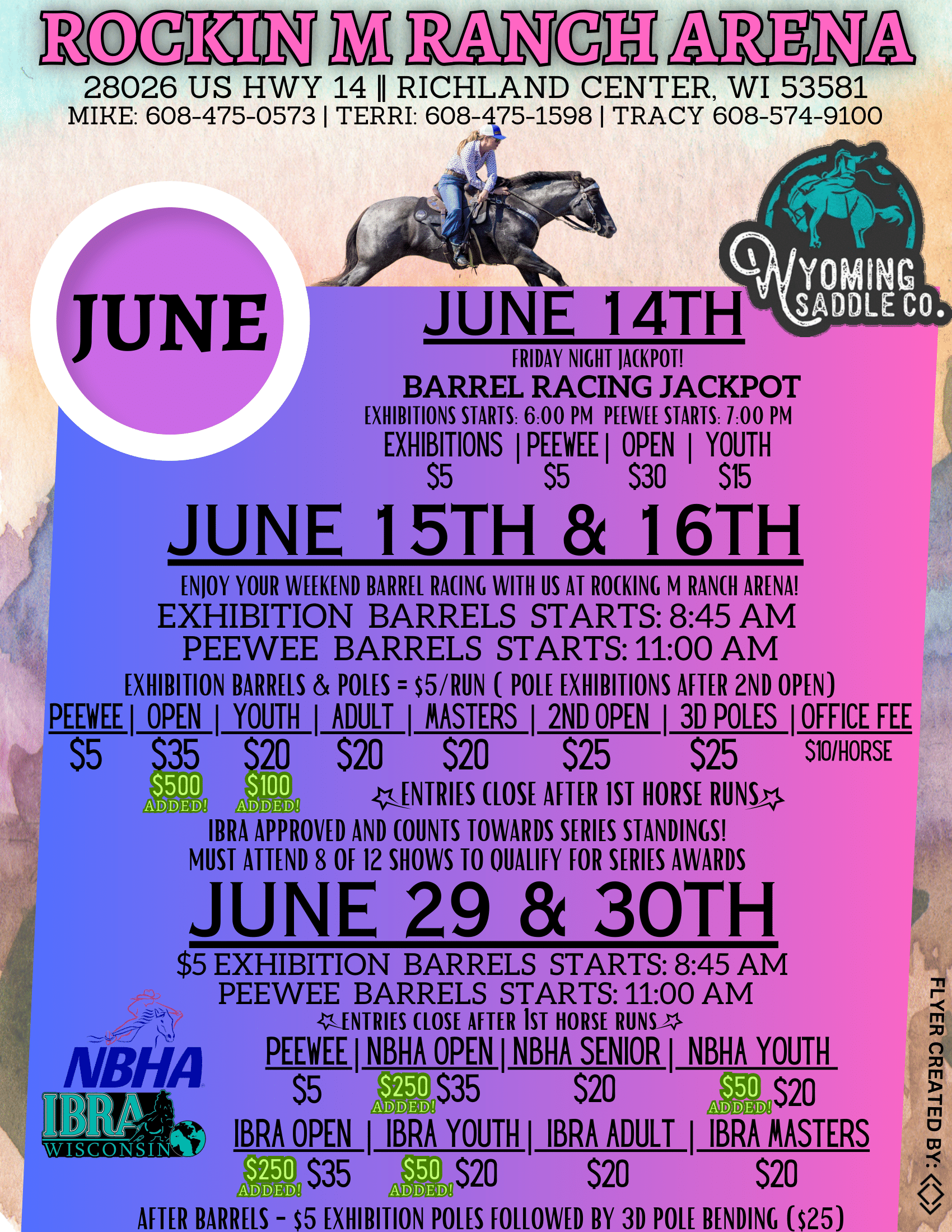 Rocking M Ranch Arena Schedule | Wyoming Saddle Company | Richland ...