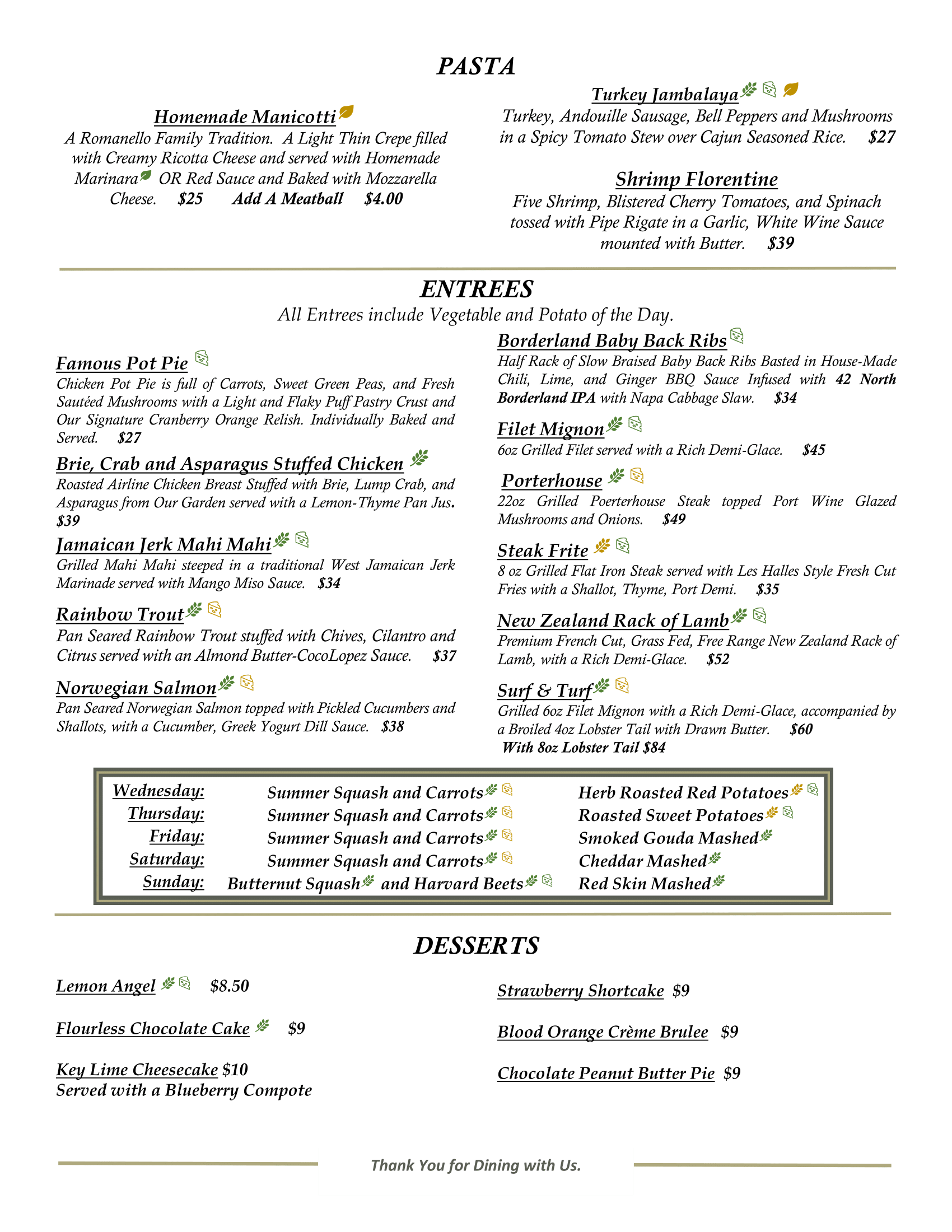 Our Menu | Old Orchard Inn | East Aurora, Alden, Buffalo & Hamburg, NY