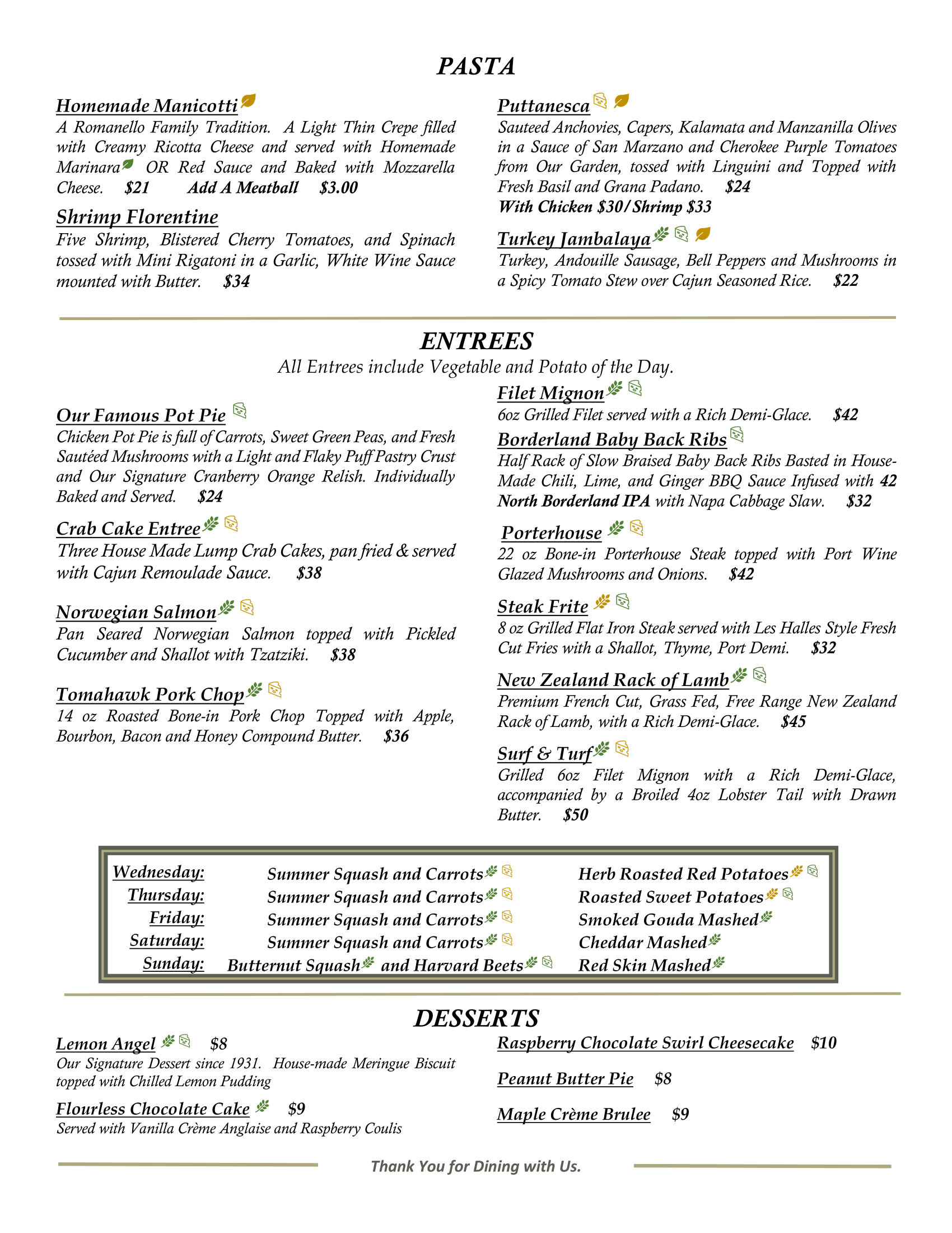 Our Menu | Old Orchard Inn | East Aurora, Alden, Buffalo & Hamburg, NY