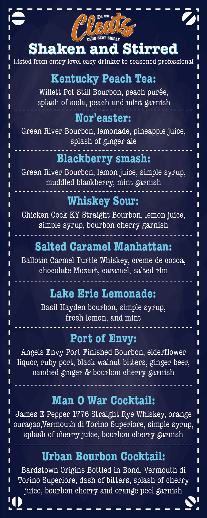 Cleats | Menu | Best Wings Marblehead Ohio | Best Burgers