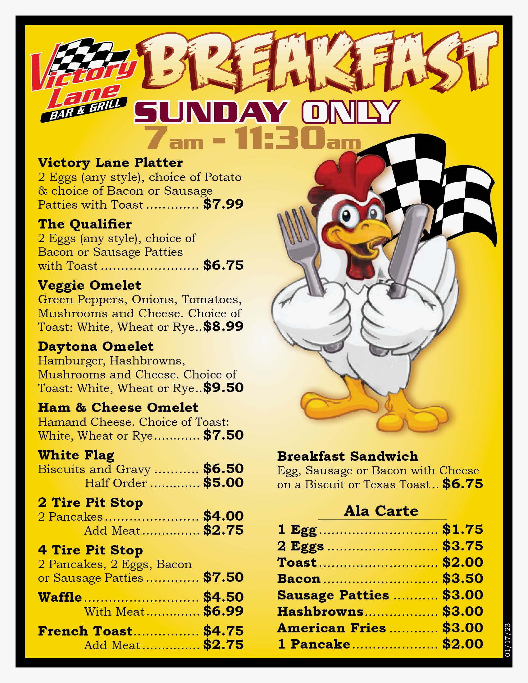 Menu | Victory Lane Bar & Grill