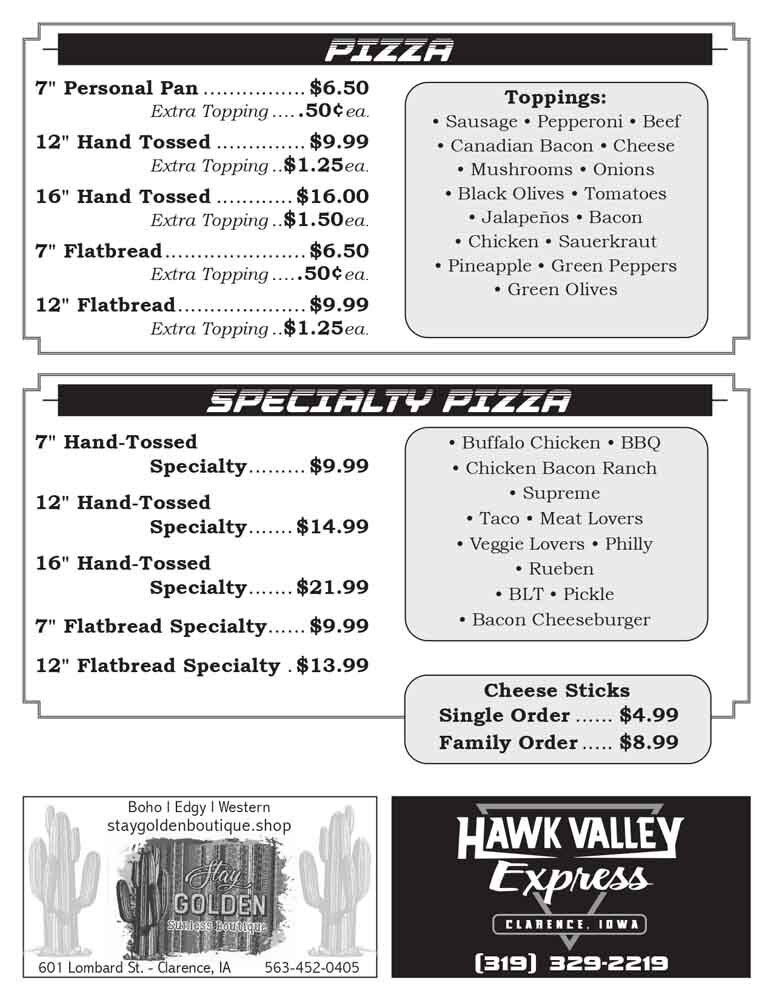 Menu | Victory Lane Bar & Grill