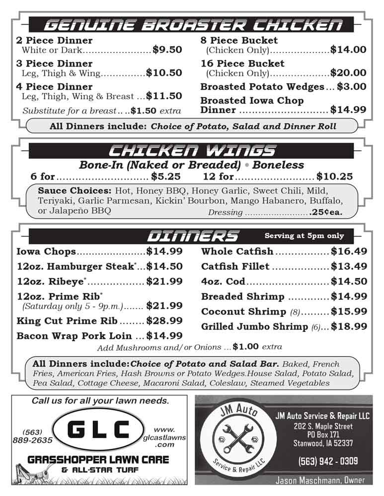 Menu | Victory Lane Bar & Grill