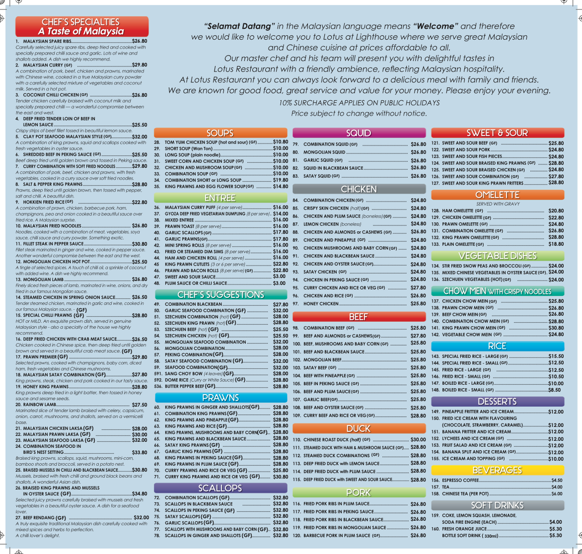Menu | Lotus at Lighthouse