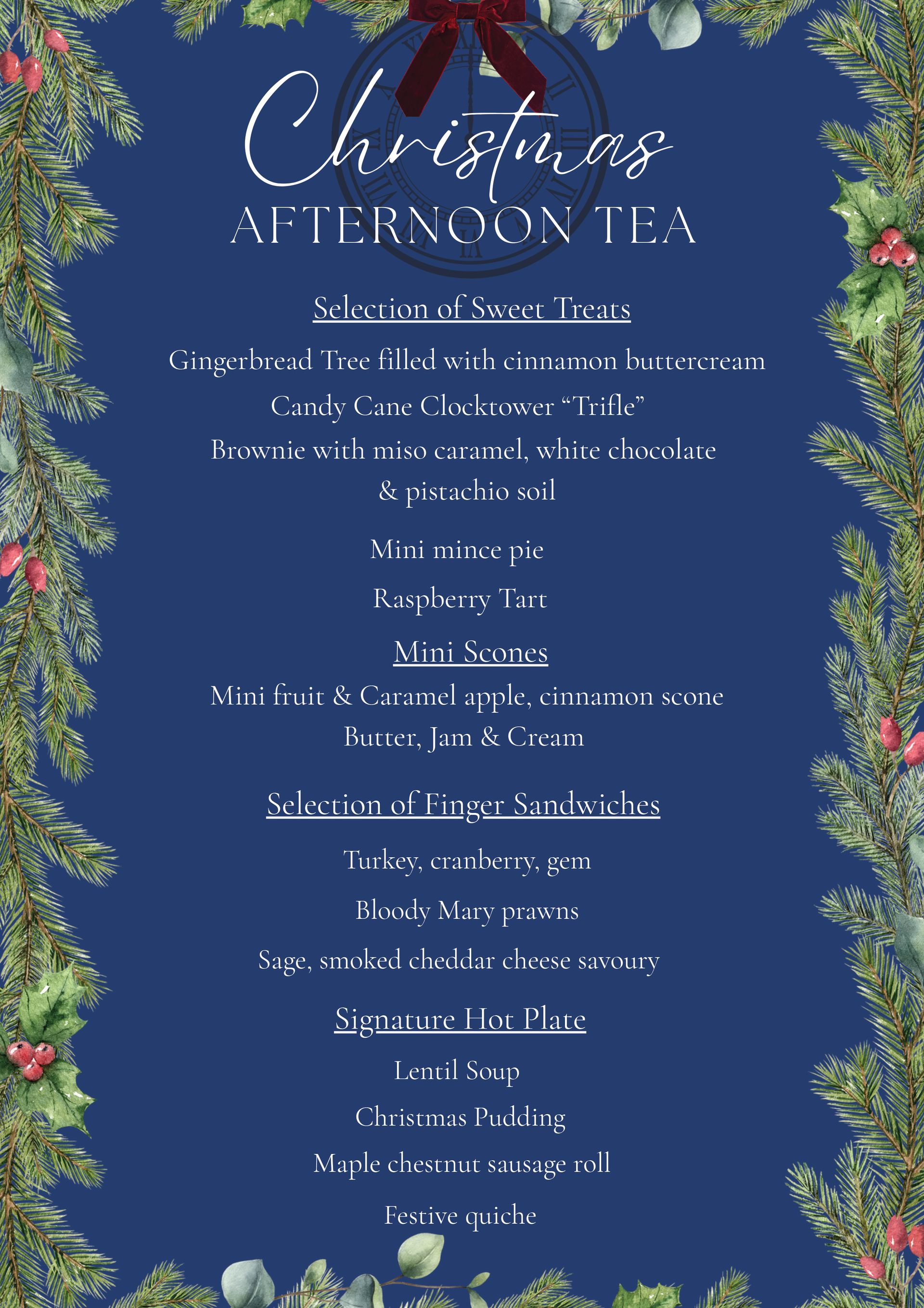Festive Afternoon Tea Menus | ClockTower Cafe Bar, Auchincruive