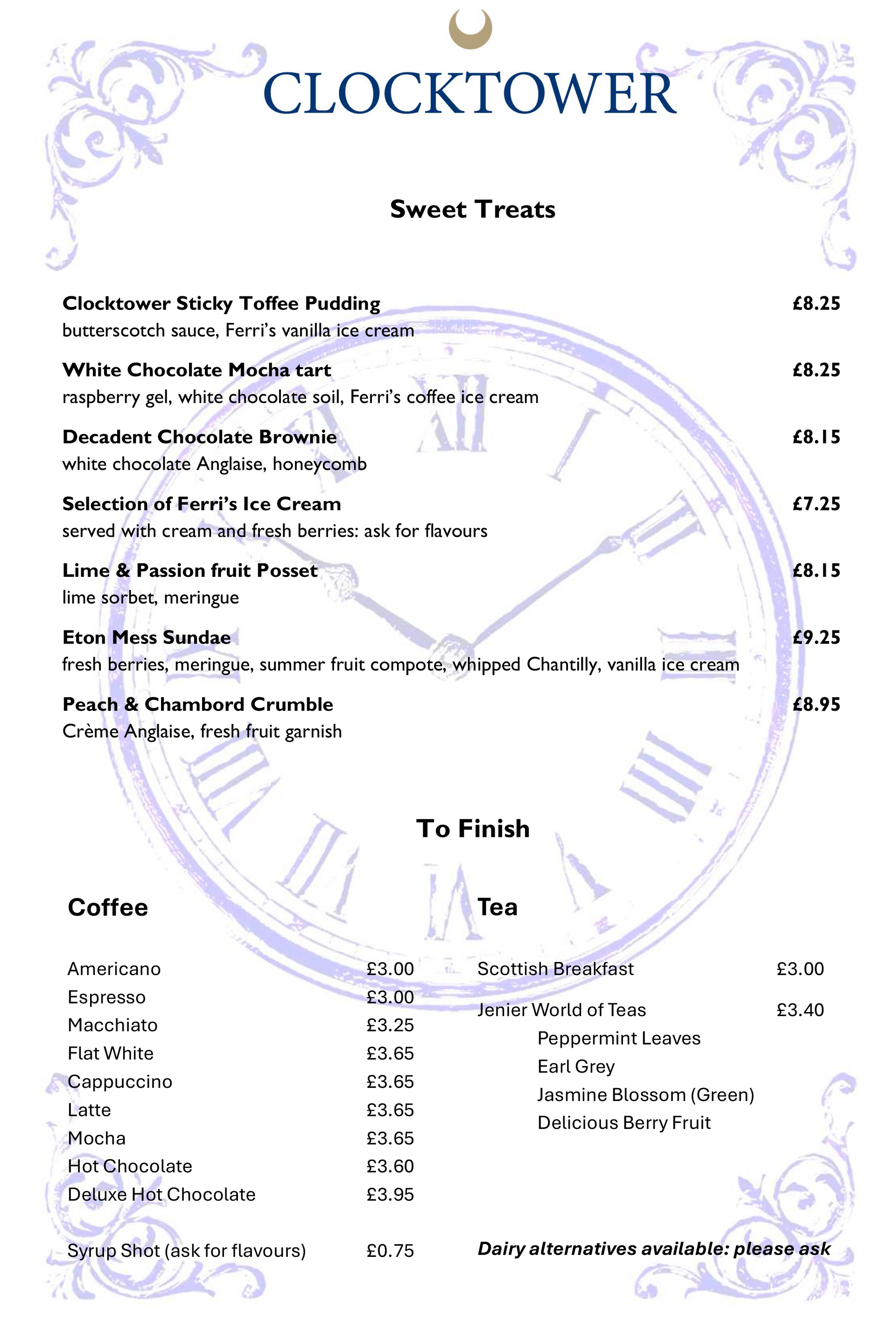 Lunch Menu | Clocktower Cafe Bar