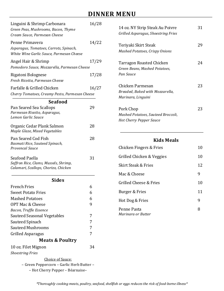 Old Post Tavern Menus | Fairfield CT