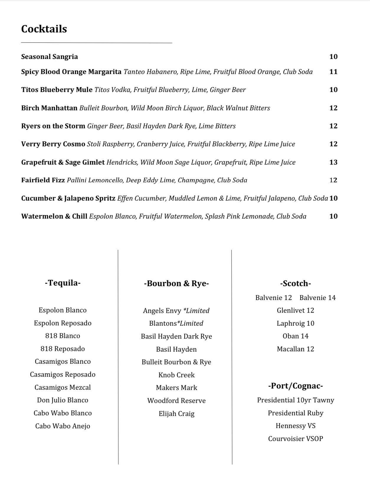 Old Post Tavern Menus | Fairfield CT
