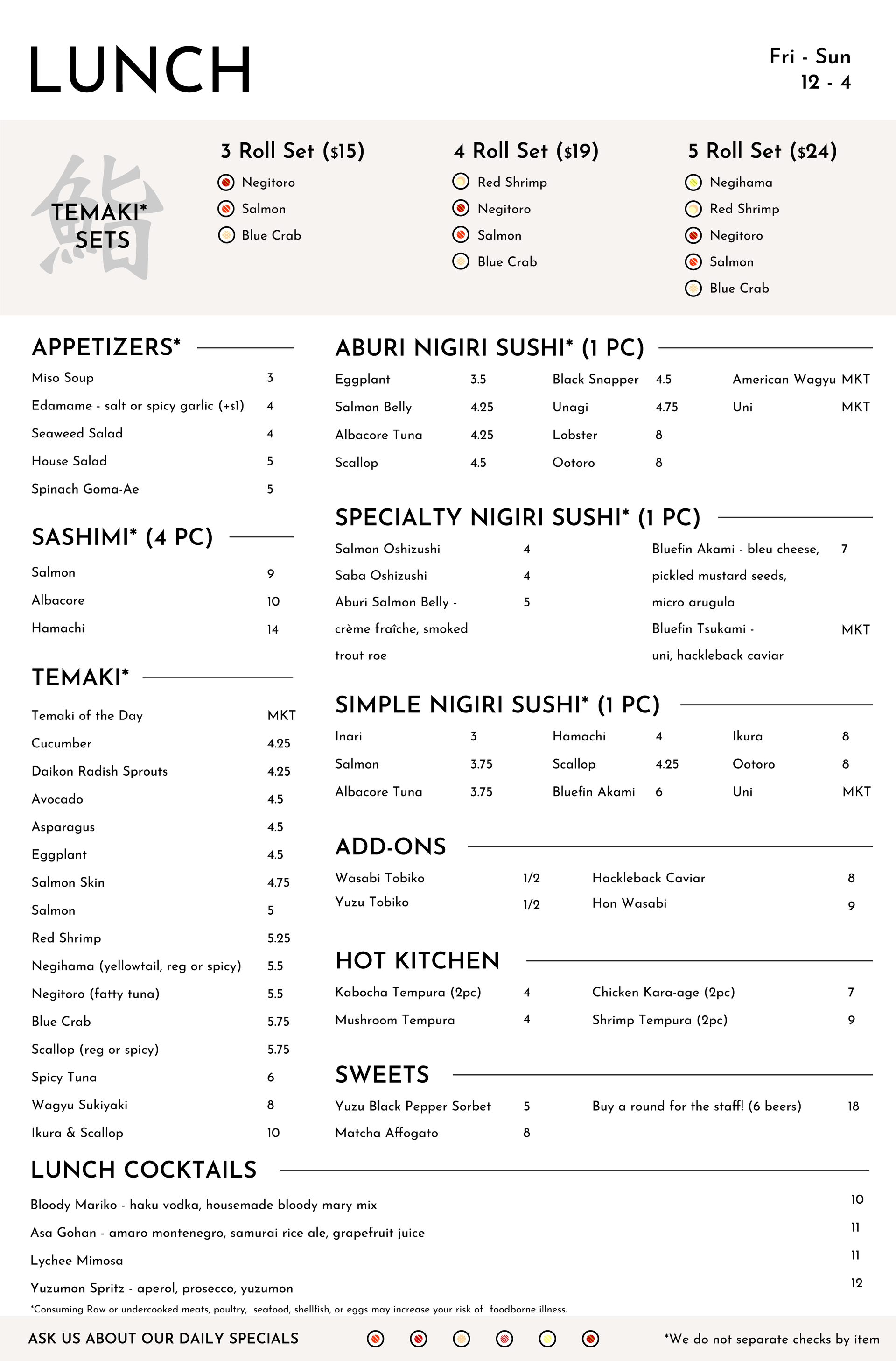 Menus | Temaki Den