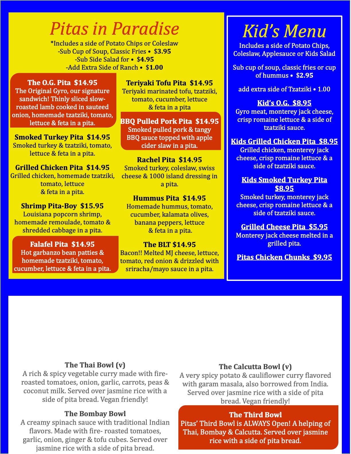 Pitas In Paradise Menus | Crested Butte & Gunnison, CO