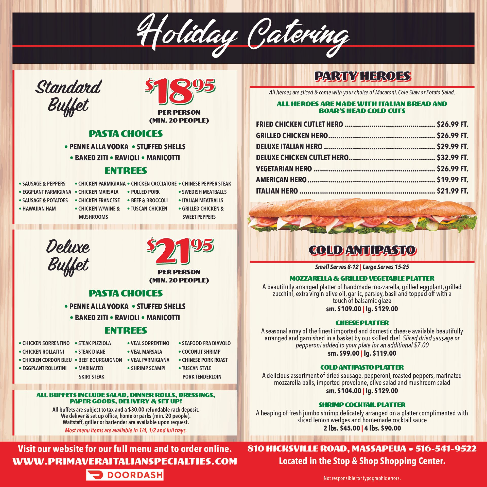 Menu - Primavera Italian Specialties | Massapequa, NY