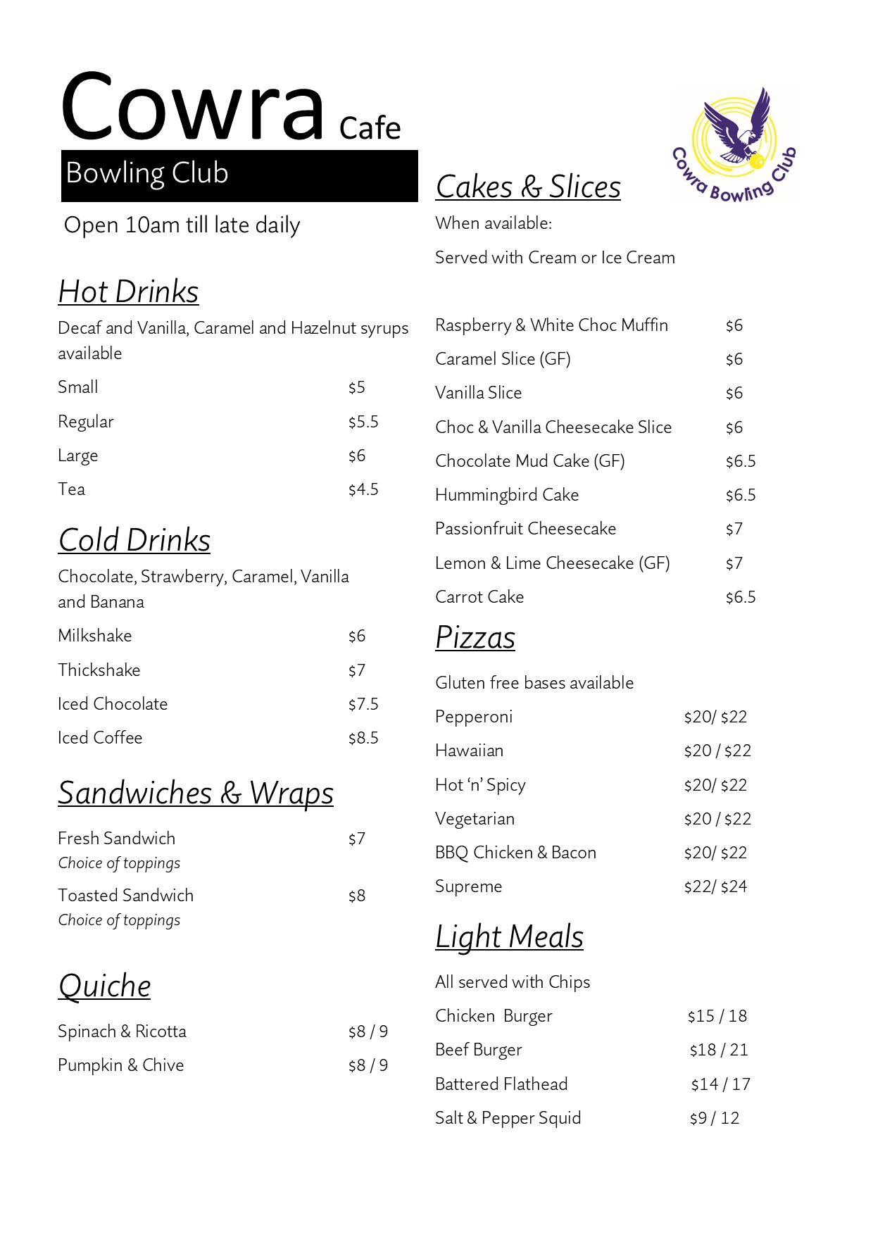 Dining | Cowra Bowling and Recreation Club