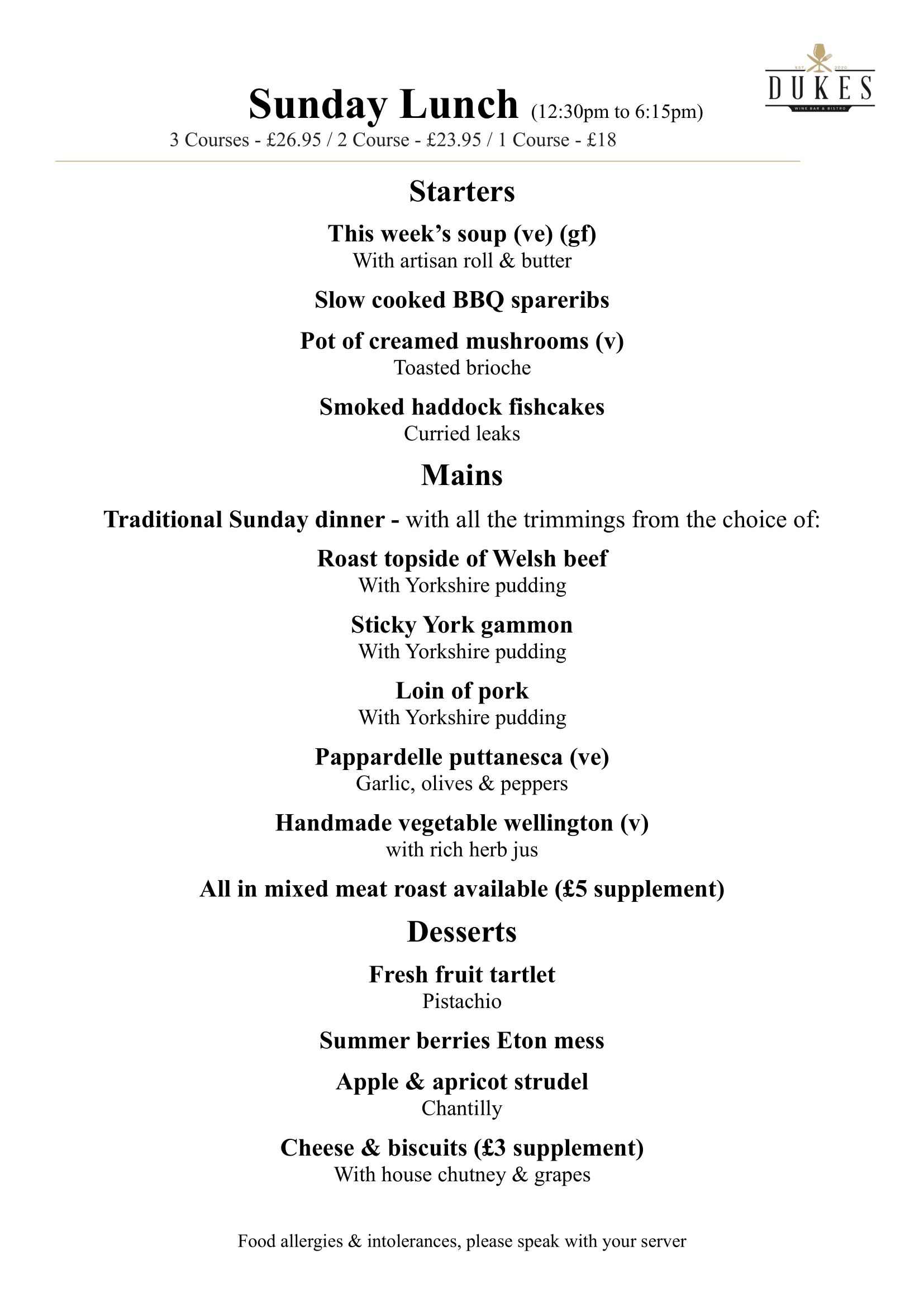 Menu | Dukes Wine Bar & Bistro in Ainsdale