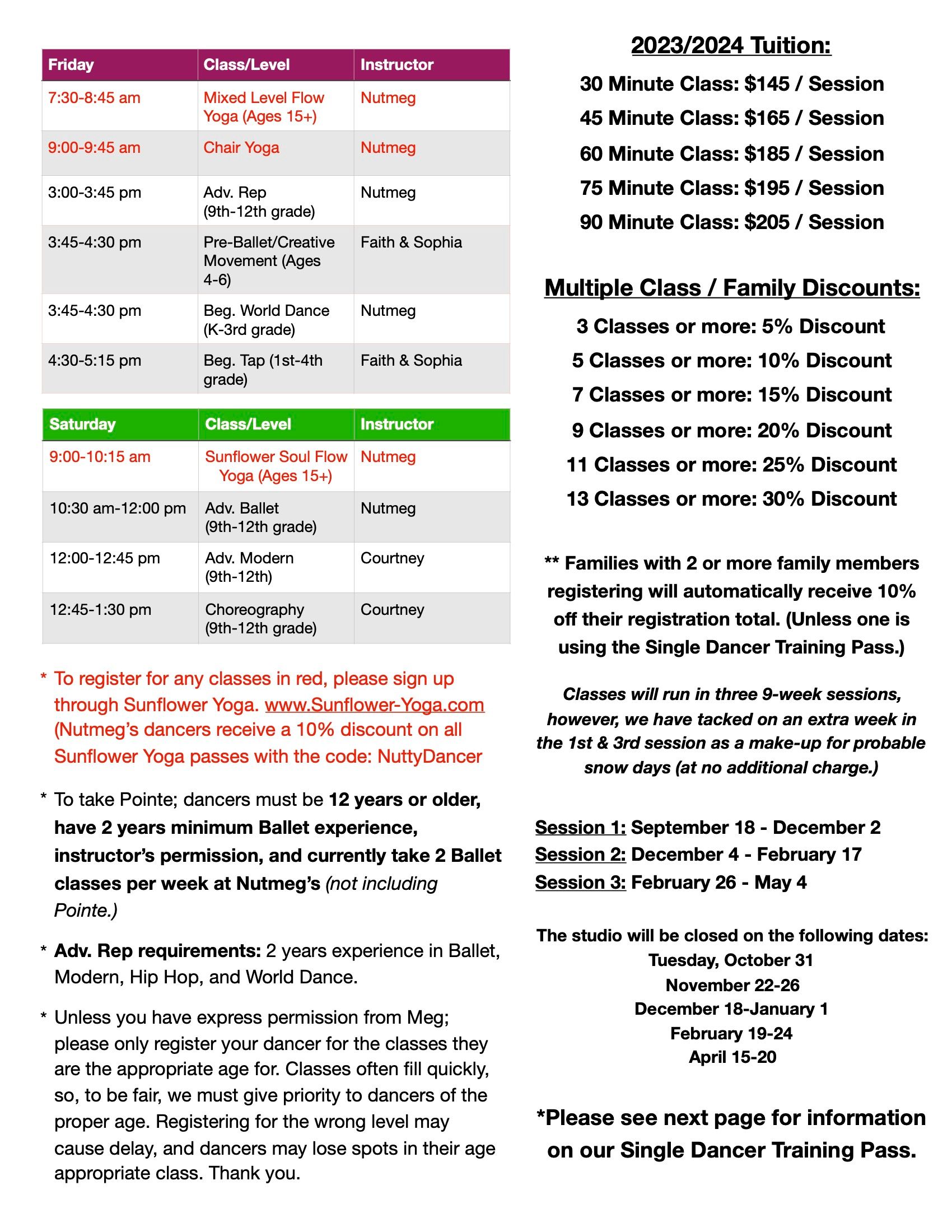Dance Schedule 2023 - 2024