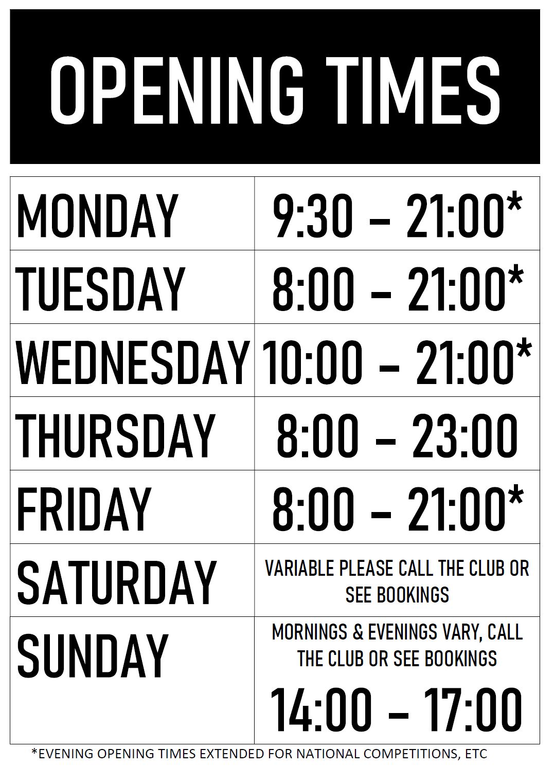 Opening Times
