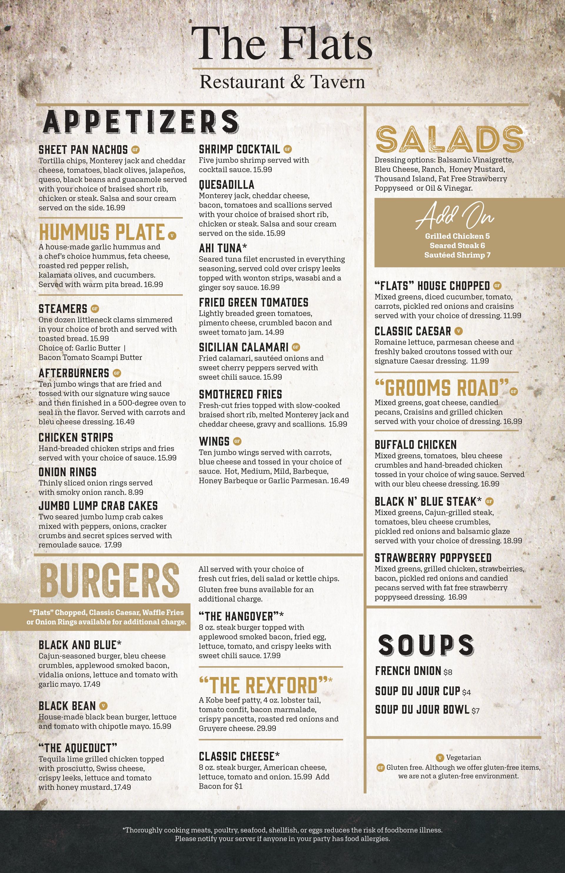 Menu - Dinner - The Flats Restaurant & Tavern