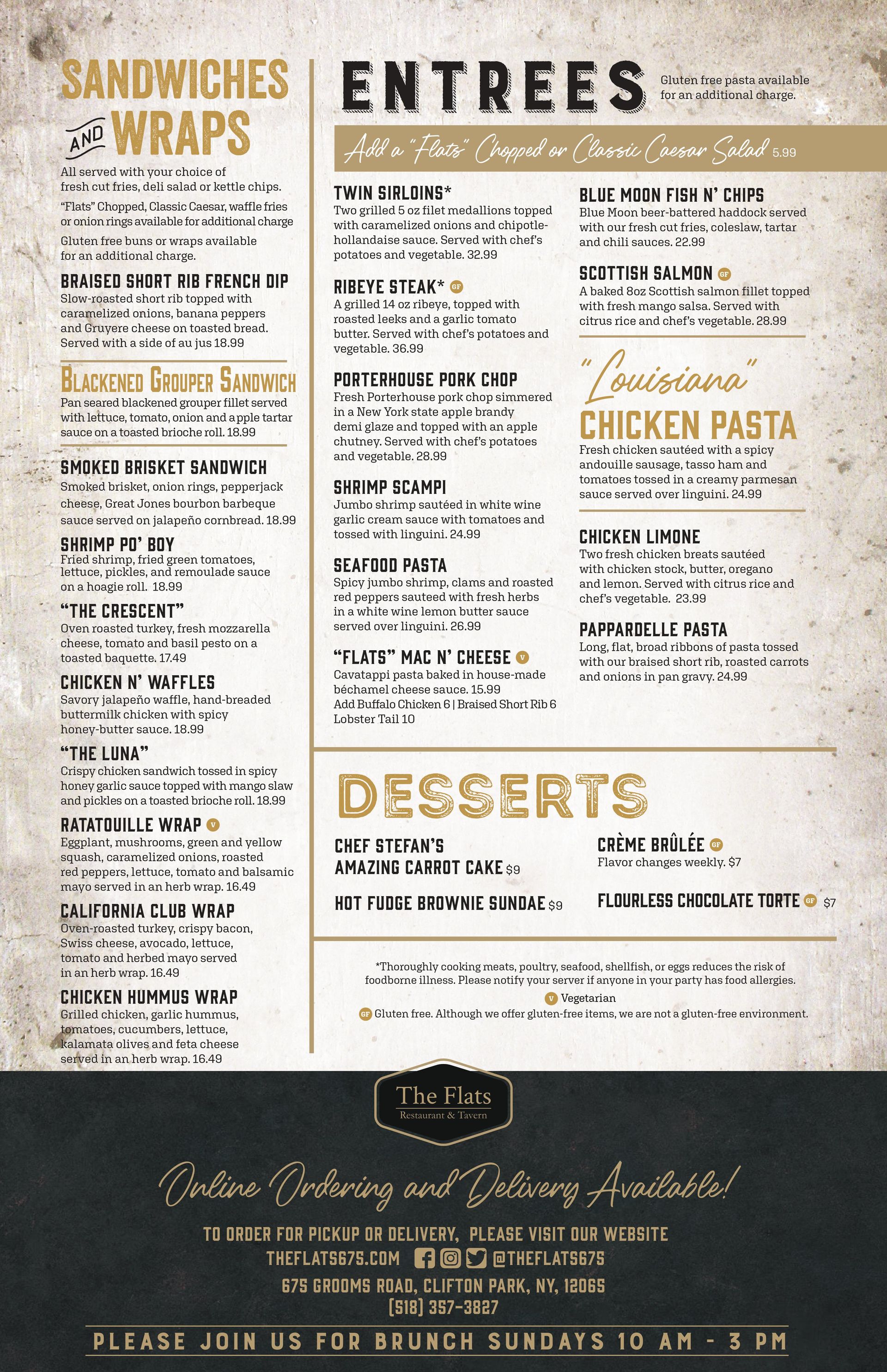 Menu - Dinner - The Flats Restaurant & Tavern